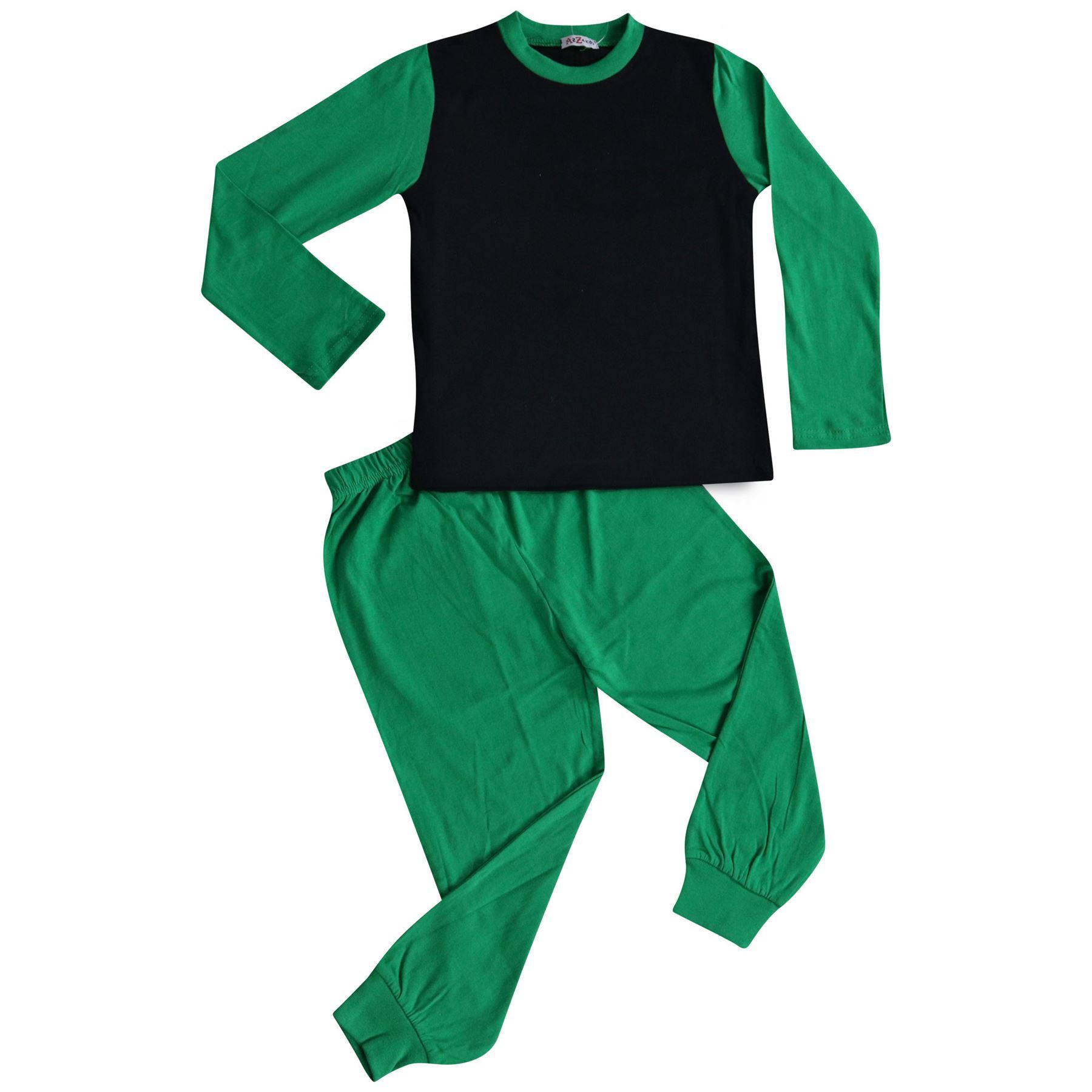Kids Girls Boys Pjs Contrast Green Color Plain Stylish Pyjamas Set Age ...