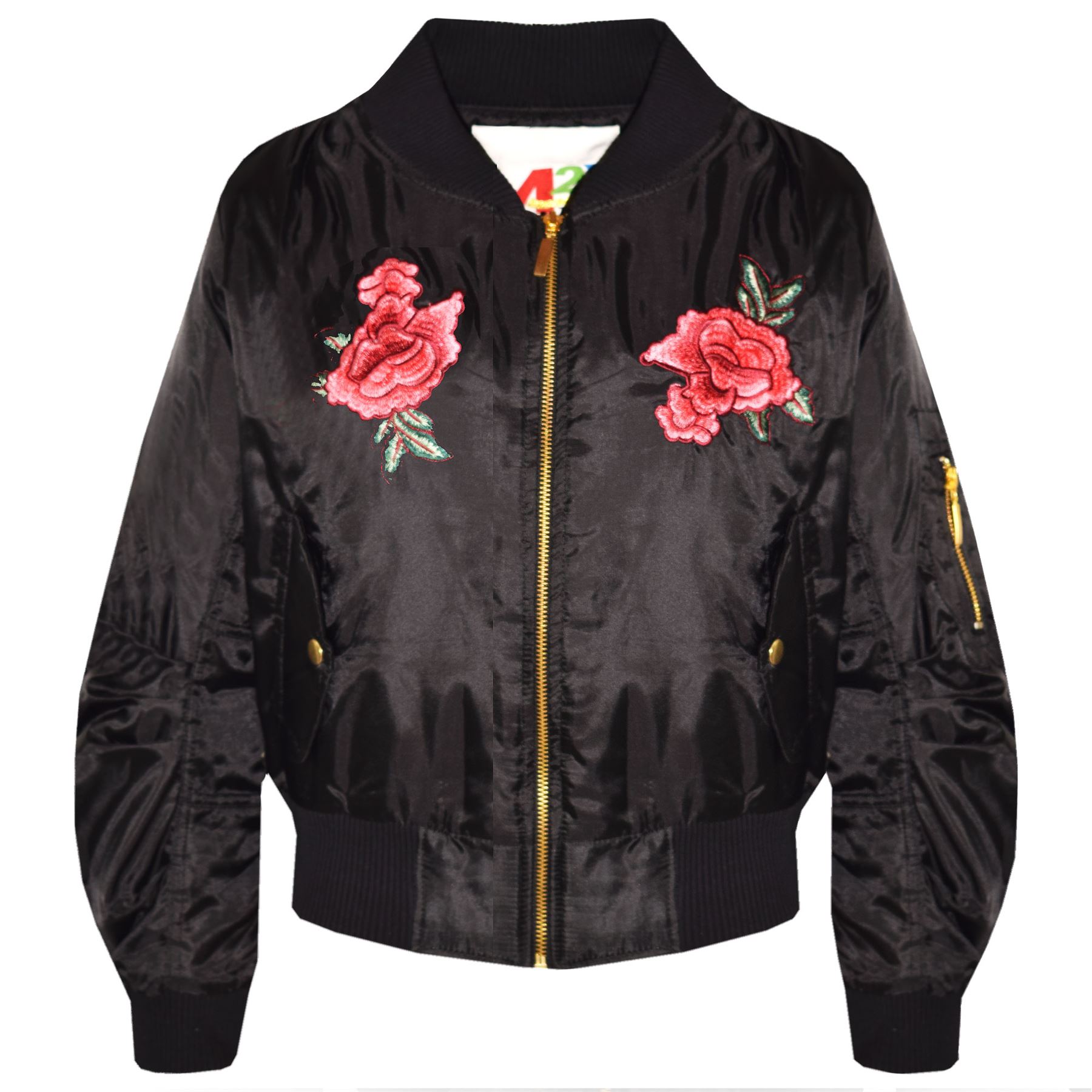 Girls Jacket Kids Roses Print Bomber Padded Zip Up Biker Jackets MA1 ...