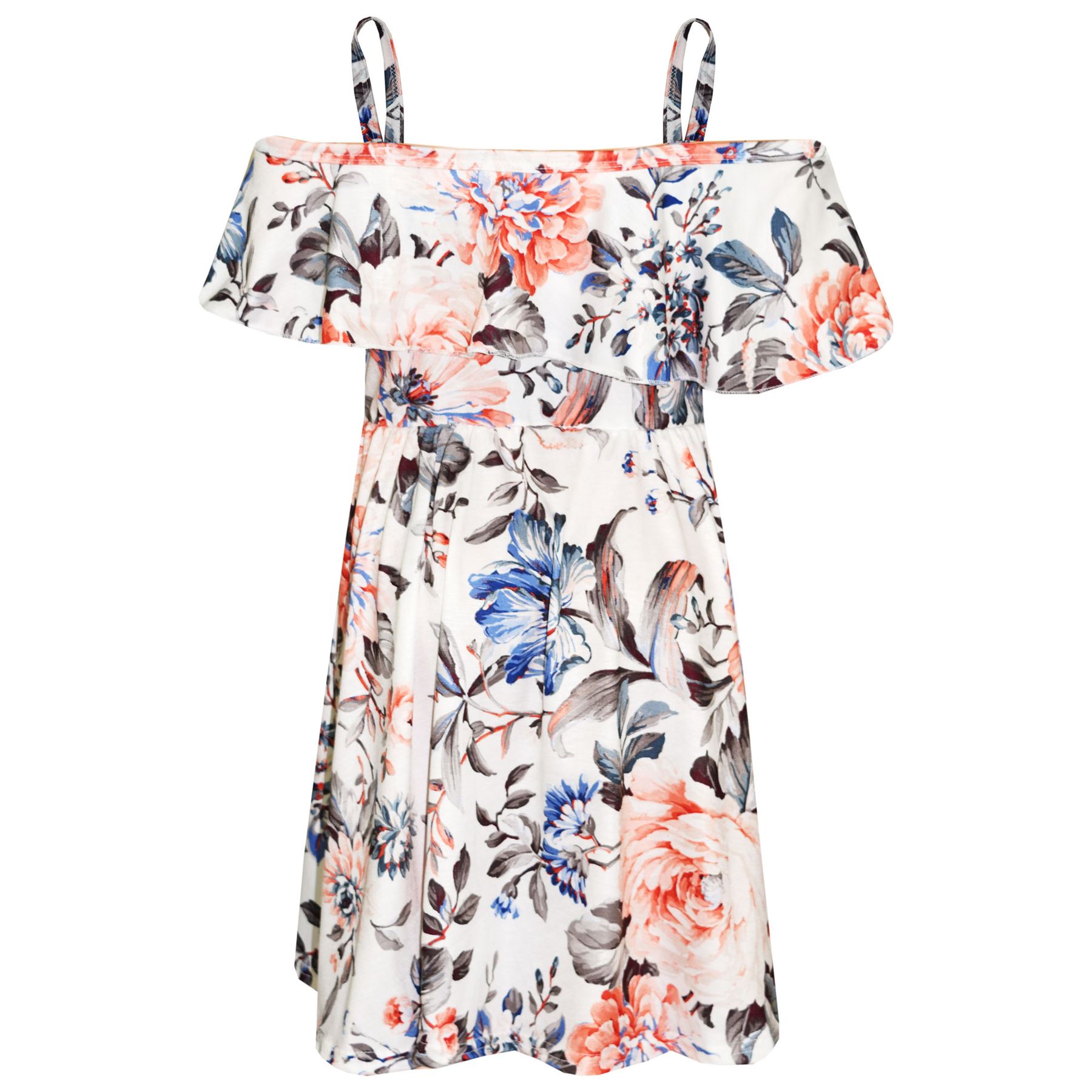 Kids Girls Skater Dress Floral Print Summer Party Fashion Off Shoulder ...