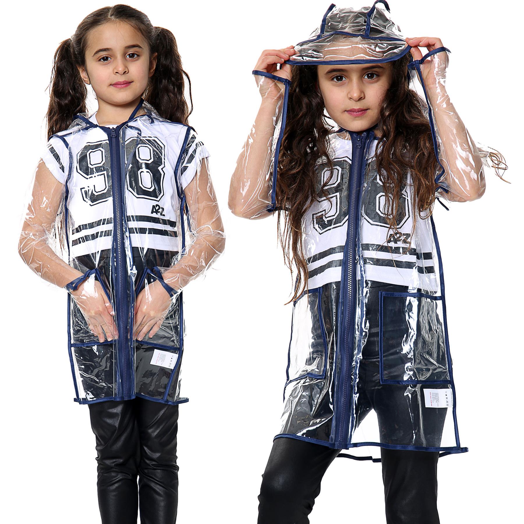 Kids Girls Boys Raincoat EVA Transparent Rainwear Hooded Outdoor Rain ...