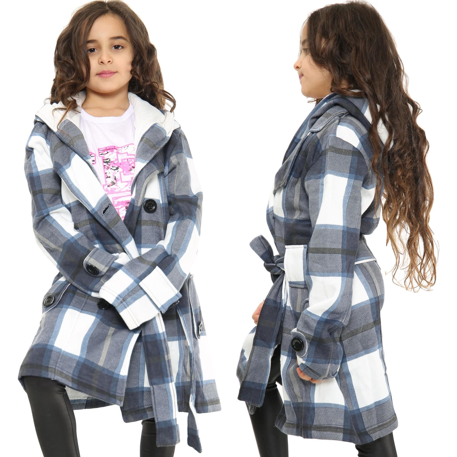Kids Girls Overcoat Hooded Trench Coat Padded Oversized Lapels Long ...