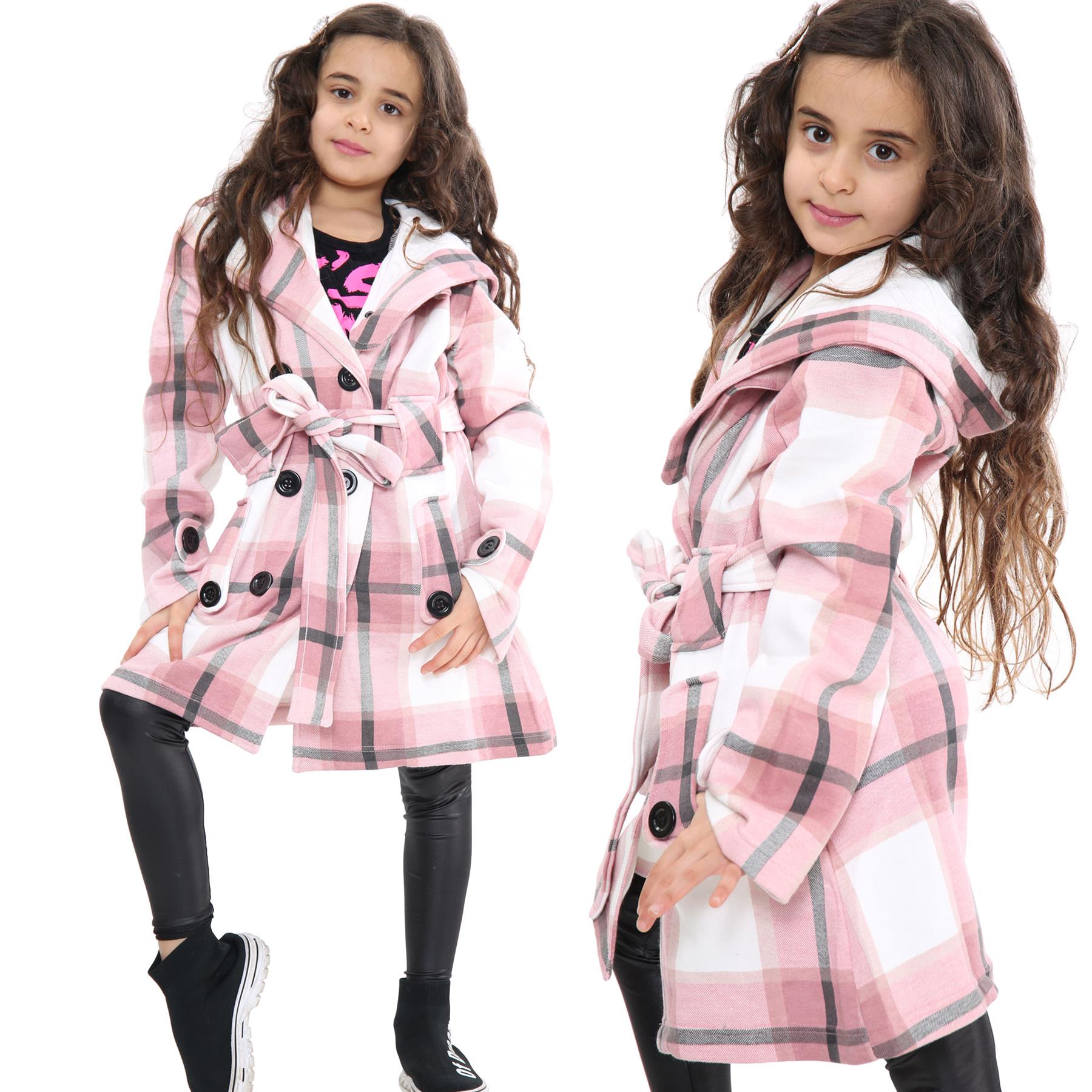 Kids Girls Overcoat Hooded Trench Coat Padded Oversized Lapels Long ...