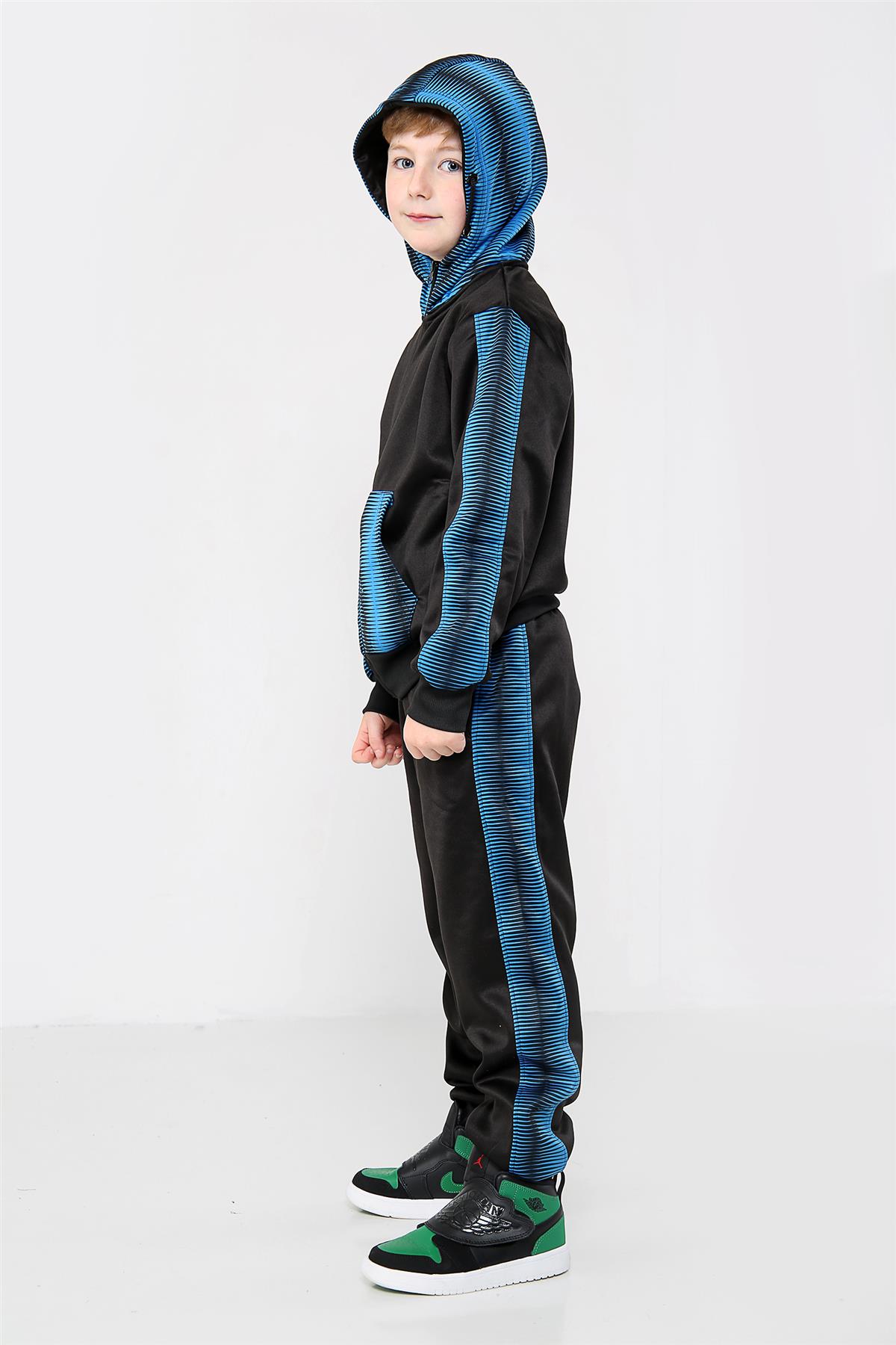 Kids Boys Zebra Panelled Tracksuit Fleece Hooded Top & Bottom ...