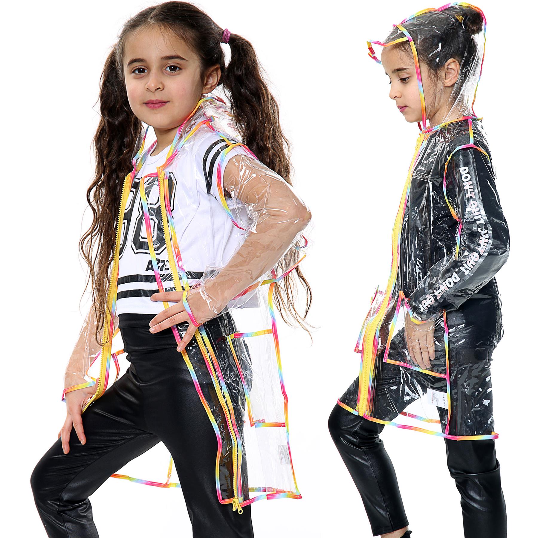 Kids Girls Boys Raincoat EVA Transparent Rainwear Hooded Outdoor Rain ...