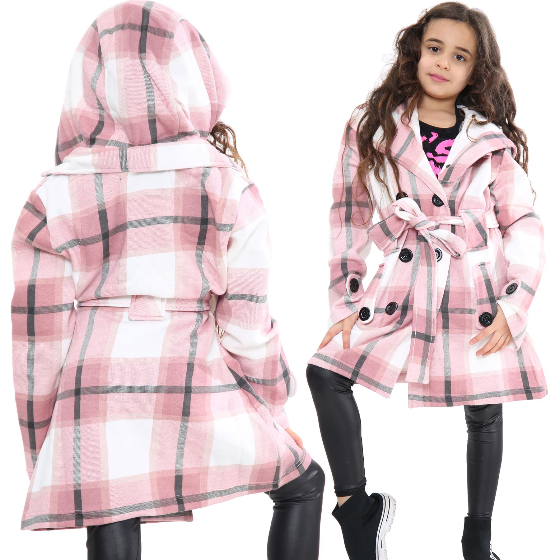 Kids Girls Overcoat Hooded Trench Coat Padded Oversized Lapels Long ...