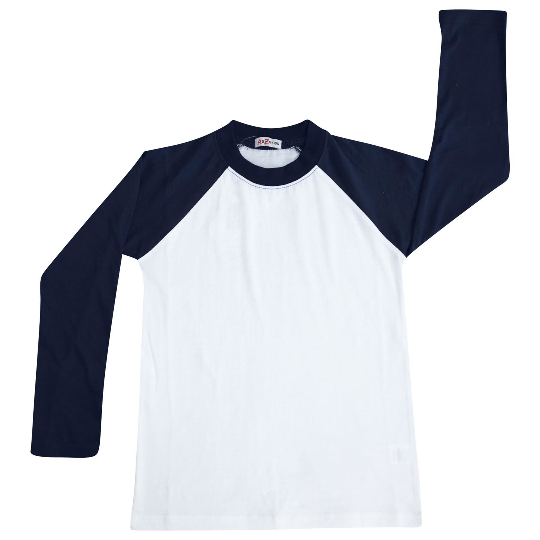 Kids Raglan Style T-Shirt Contrast Colour Navy Blue Top Girls Boys Age ...