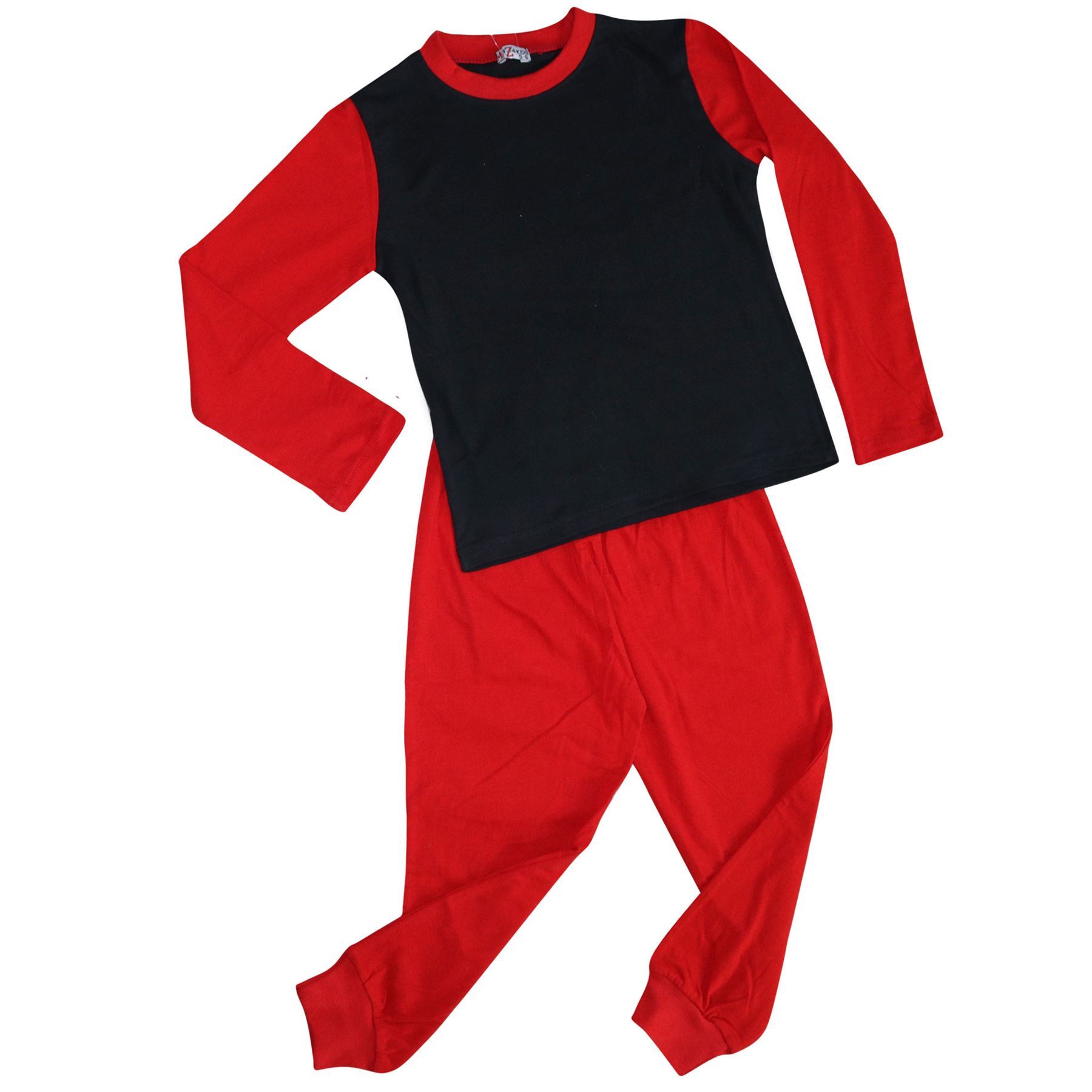 Kids Girls Boys Pjs Contrast Red Color Plain Stylish Pyjamas Set Age 2 ...