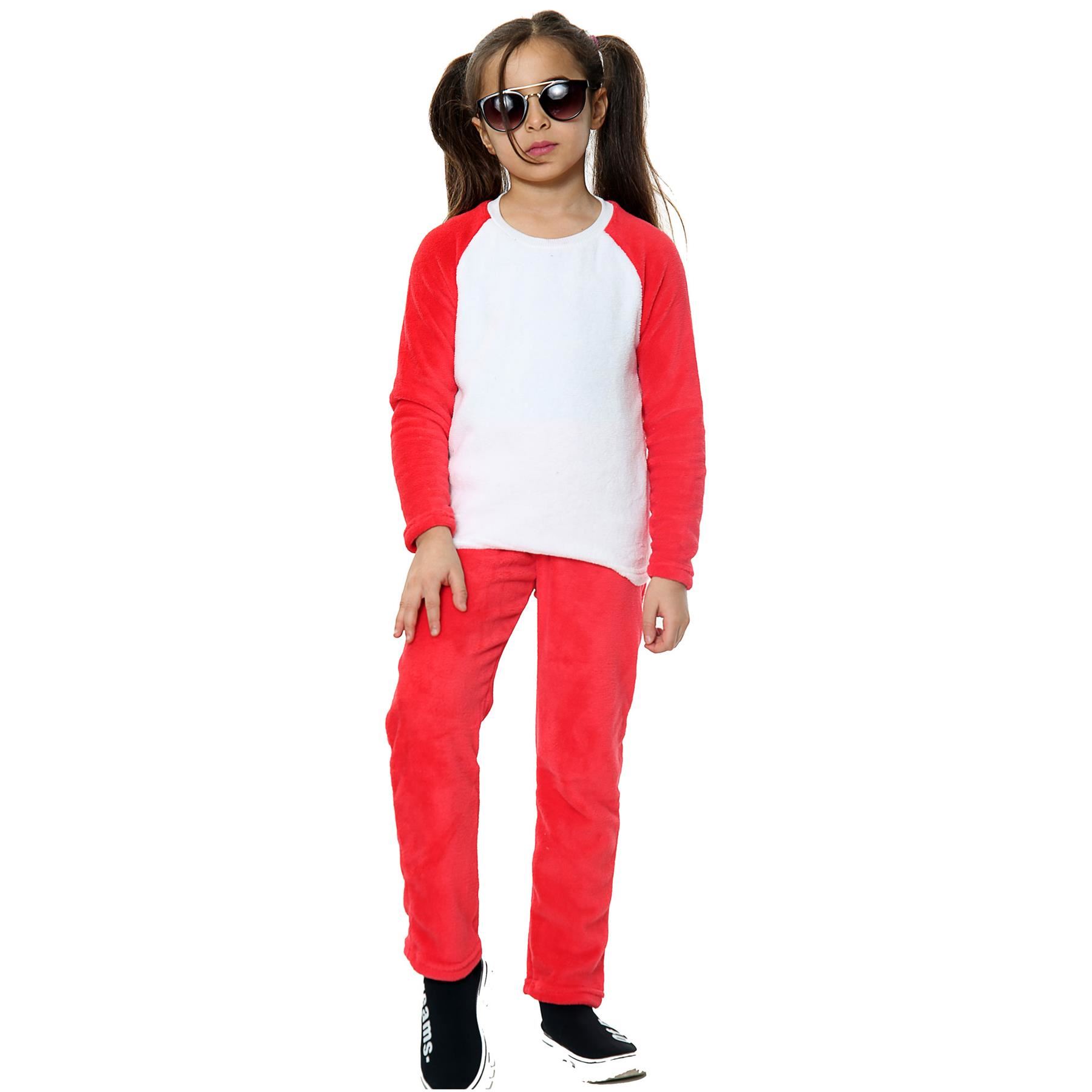 Kids Girls Boys Red Pyjamas Soft Fleece PJs 2 Piece Flannel Set Lounge ...