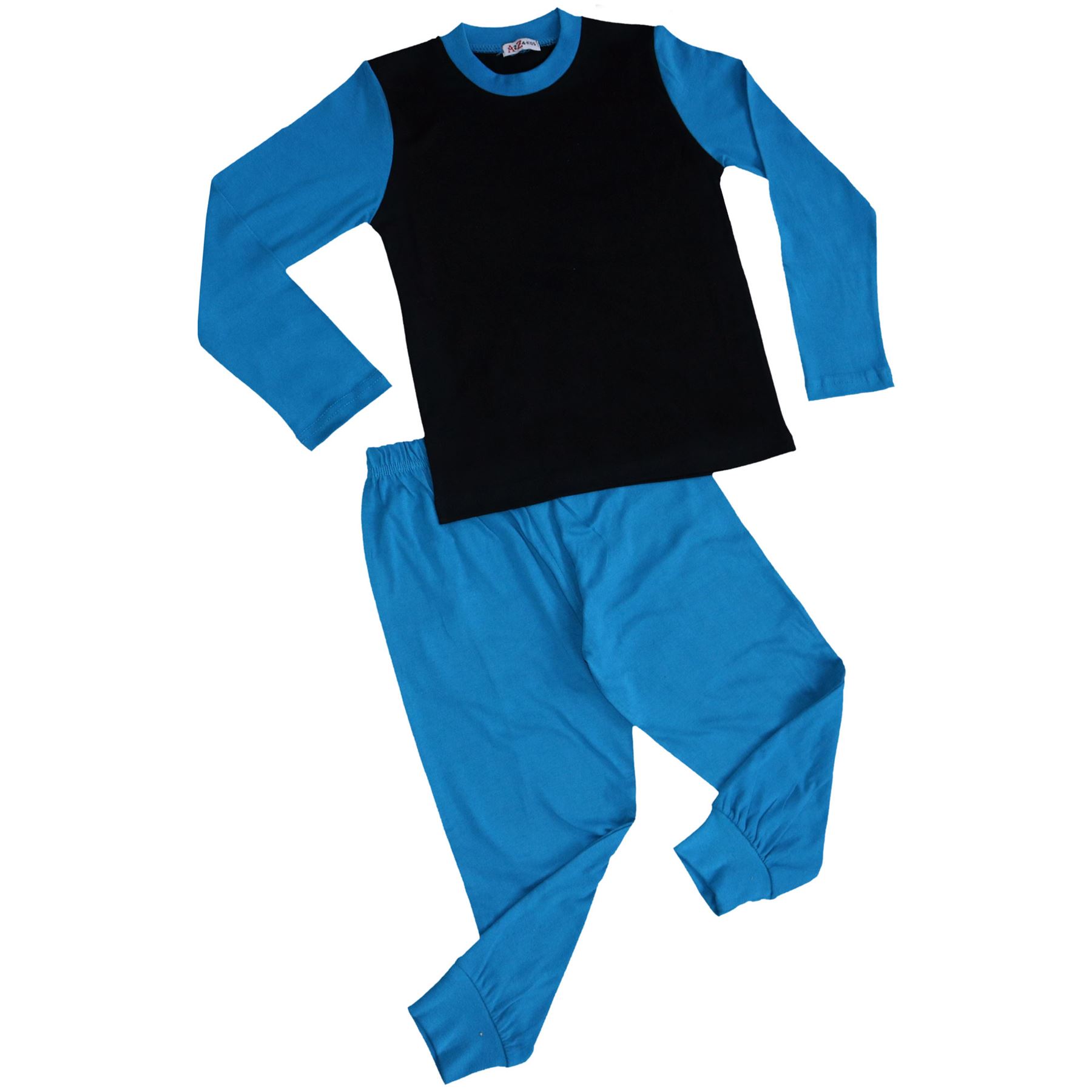 Kids Girls Plain Stylish Contrast Blue Color Pyjamas Set Age 2-13 Years ...