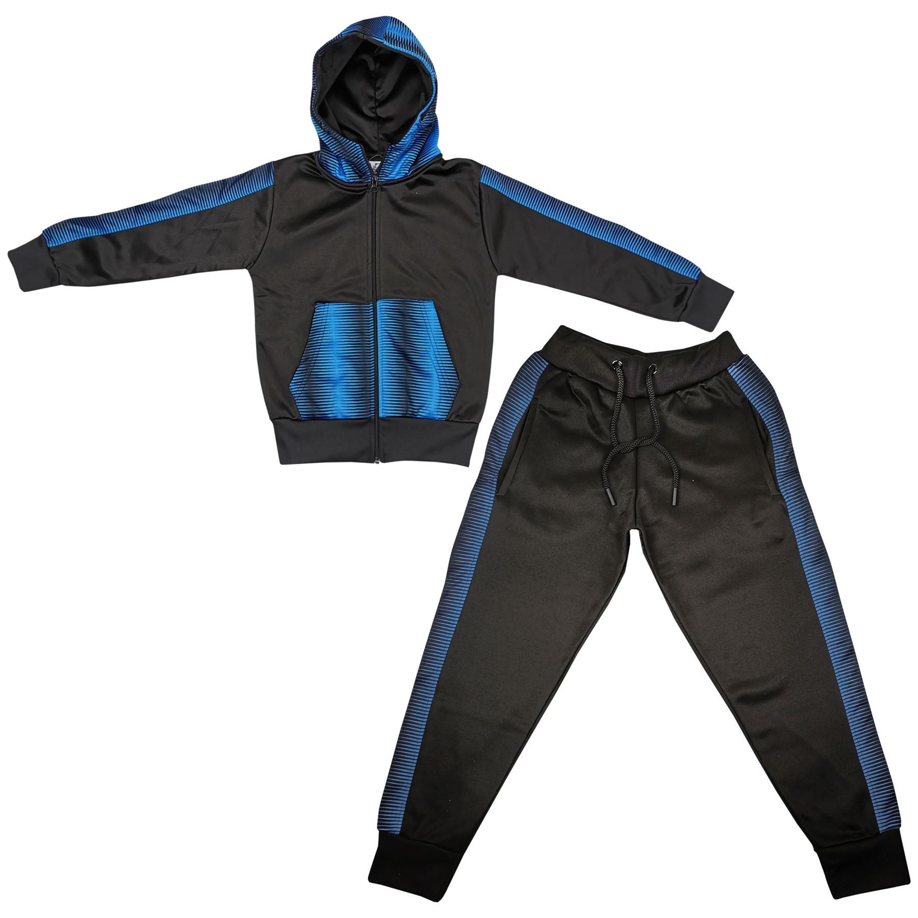 Kids Boys Zebra Panelled Tracksuit Fleece Hooded Top & Bottom ...