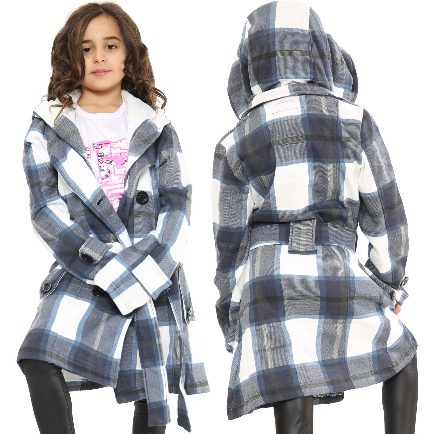 Kids Girls Overcoat Hooded Trench Coat Padded Oversized Lapels Long ...