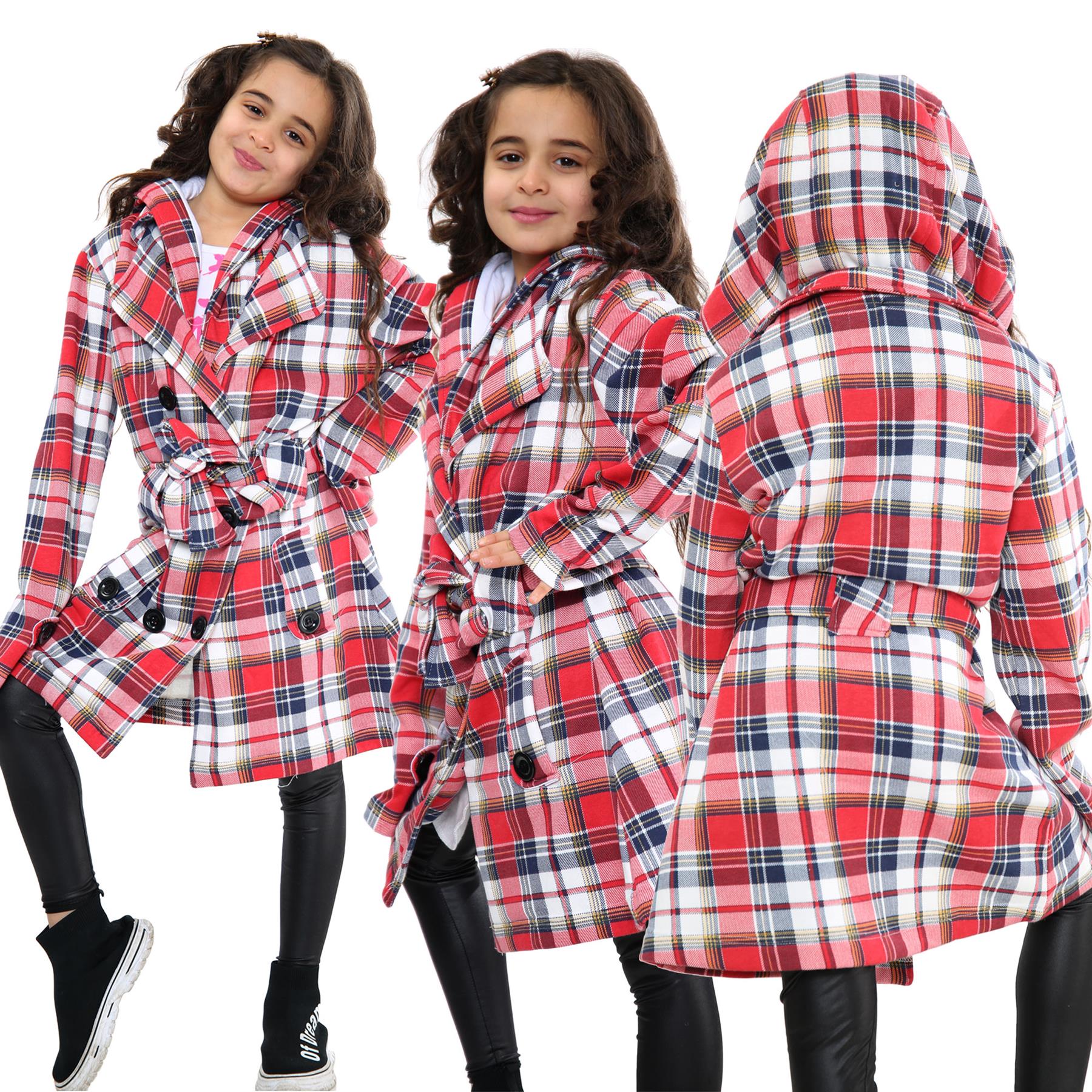 Kids Girls Overcoat Hooded Trench Coat Padded Oversized Lapels Long ...