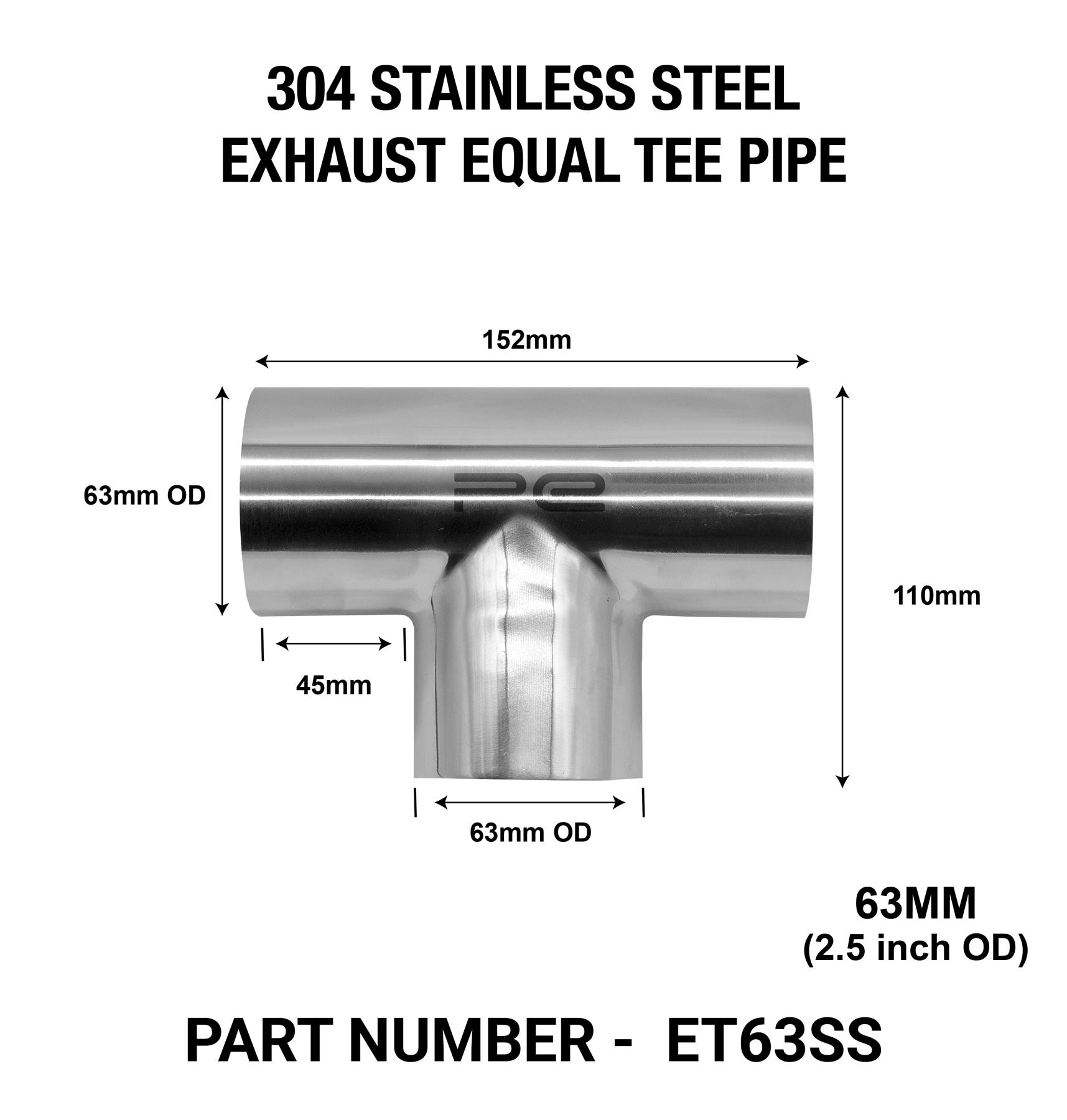 Exhaust T Piece 2" - 3" Equal 51mm - 76mm T Pipe 304 Stainless Steel ...