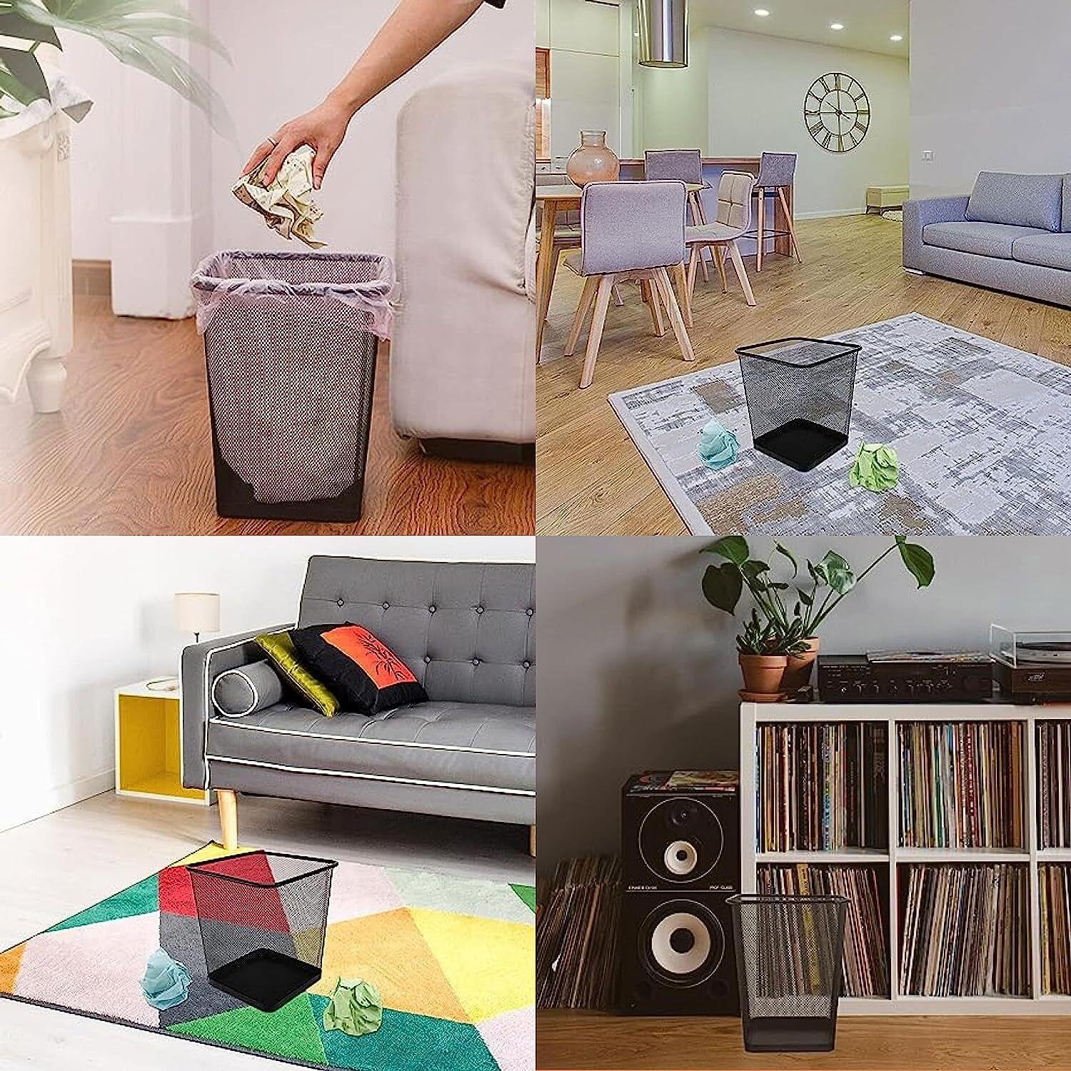 10L Square Mesh Bins Nonslip Metal Trash Can Bin Wastebasket For Home ...