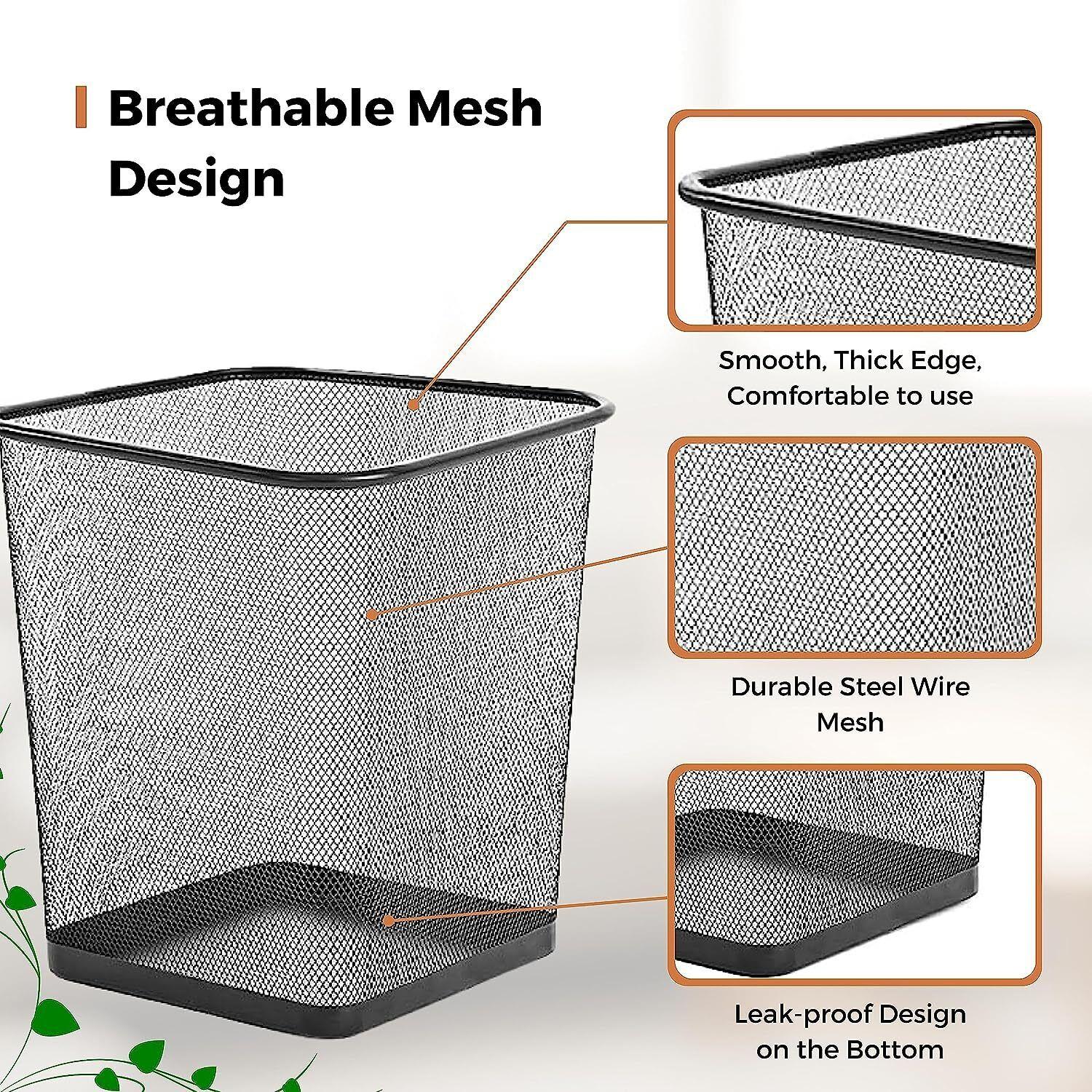 10L Square Mesh Bins Nonslip Metal Trash Can Bin Wastebasket For Home ...