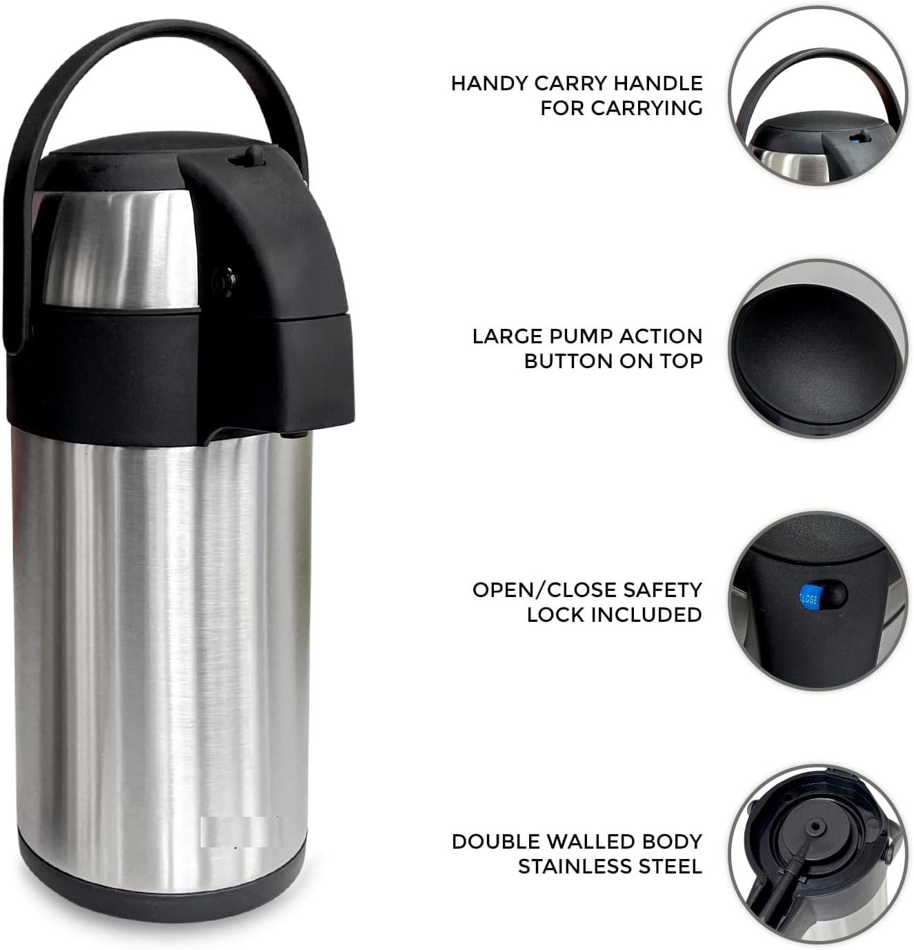 3L And 5L Pump Action Airpot Tea Coffee Drink Flask Vacuum Insulated ...