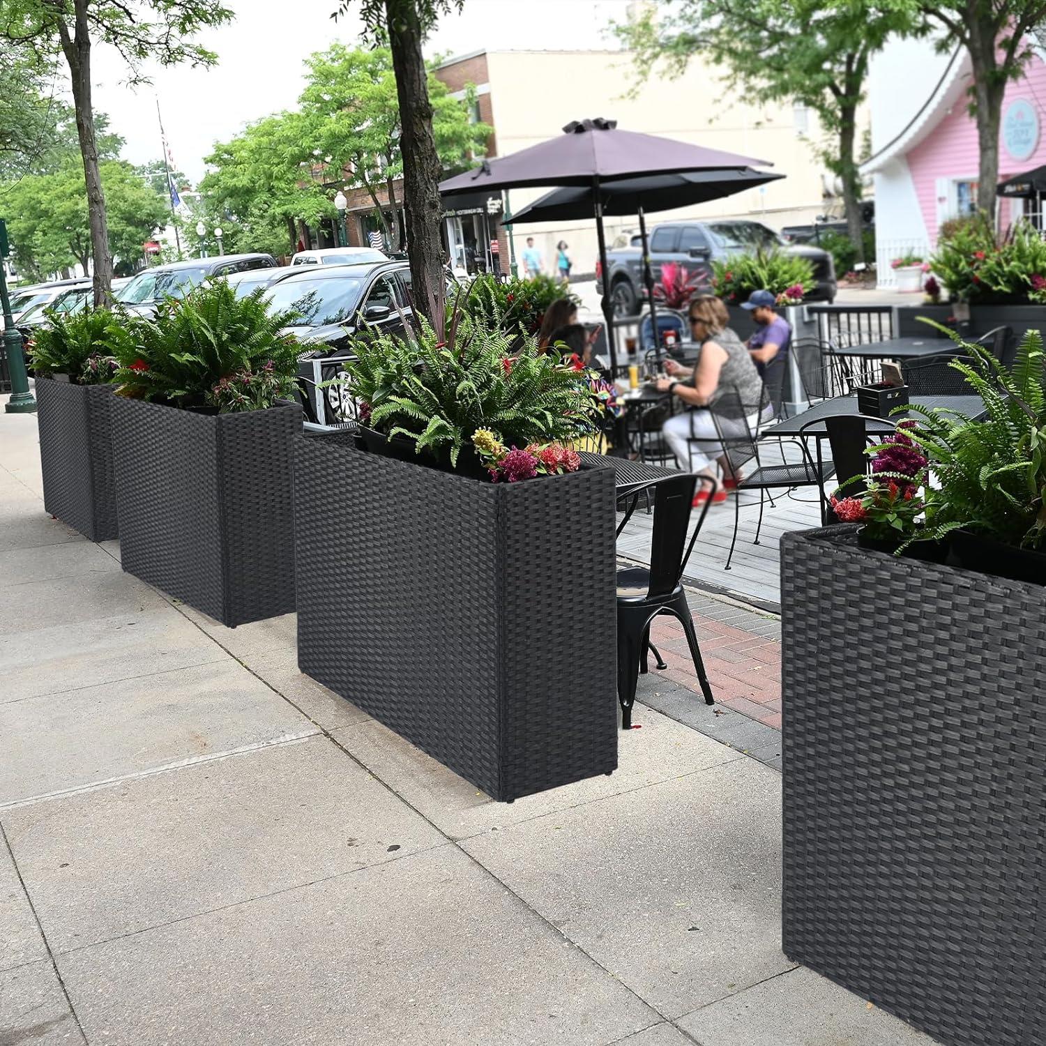 Rectangular Rattan Tall Large Plant Pot Flower Outdoor Garden Through ...