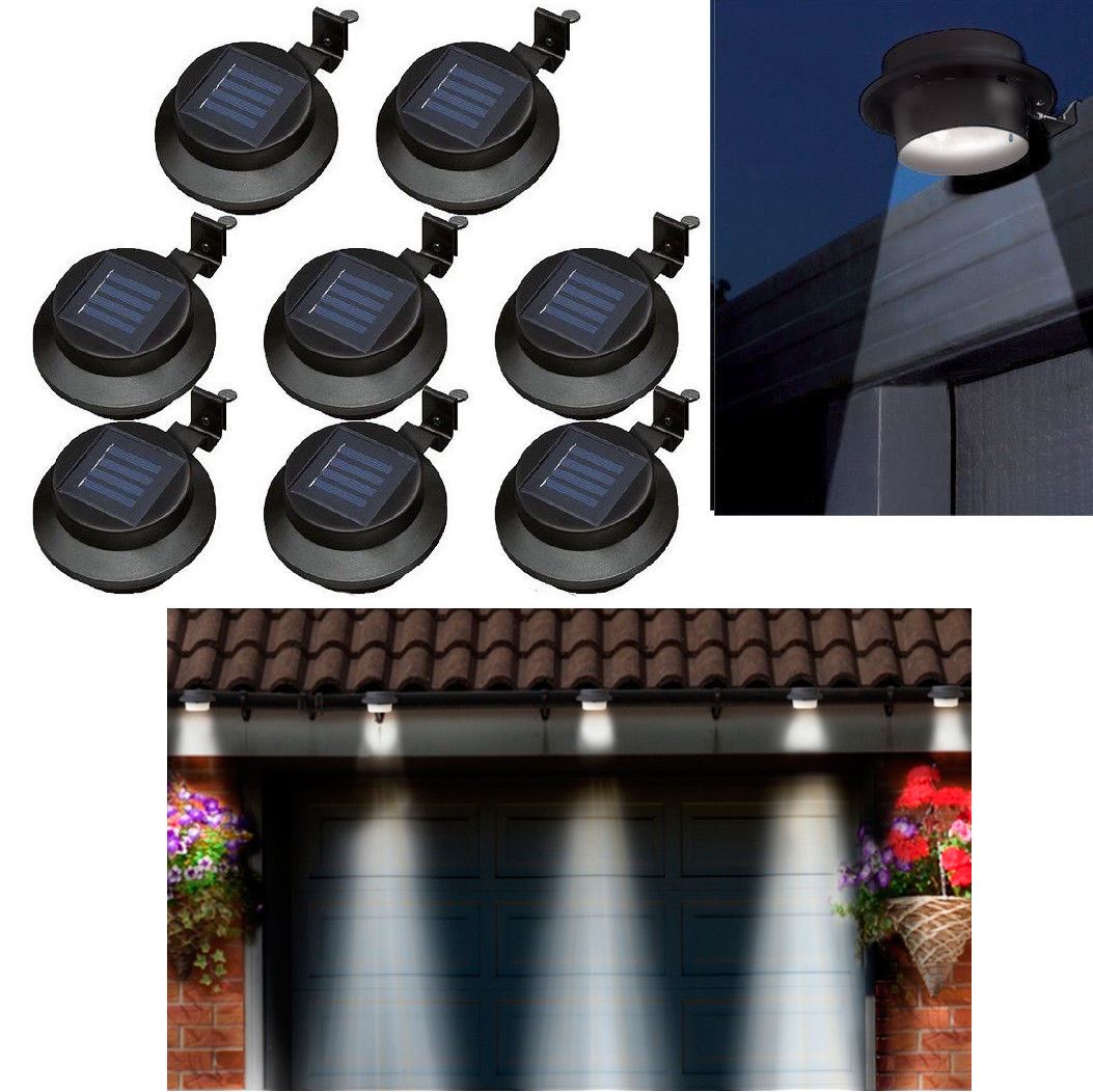 SOLAR POWERED 3 LED GUTTER DOOR WALL FENCE LIGHTS OUTDOOR SOLAR GARDEN ...