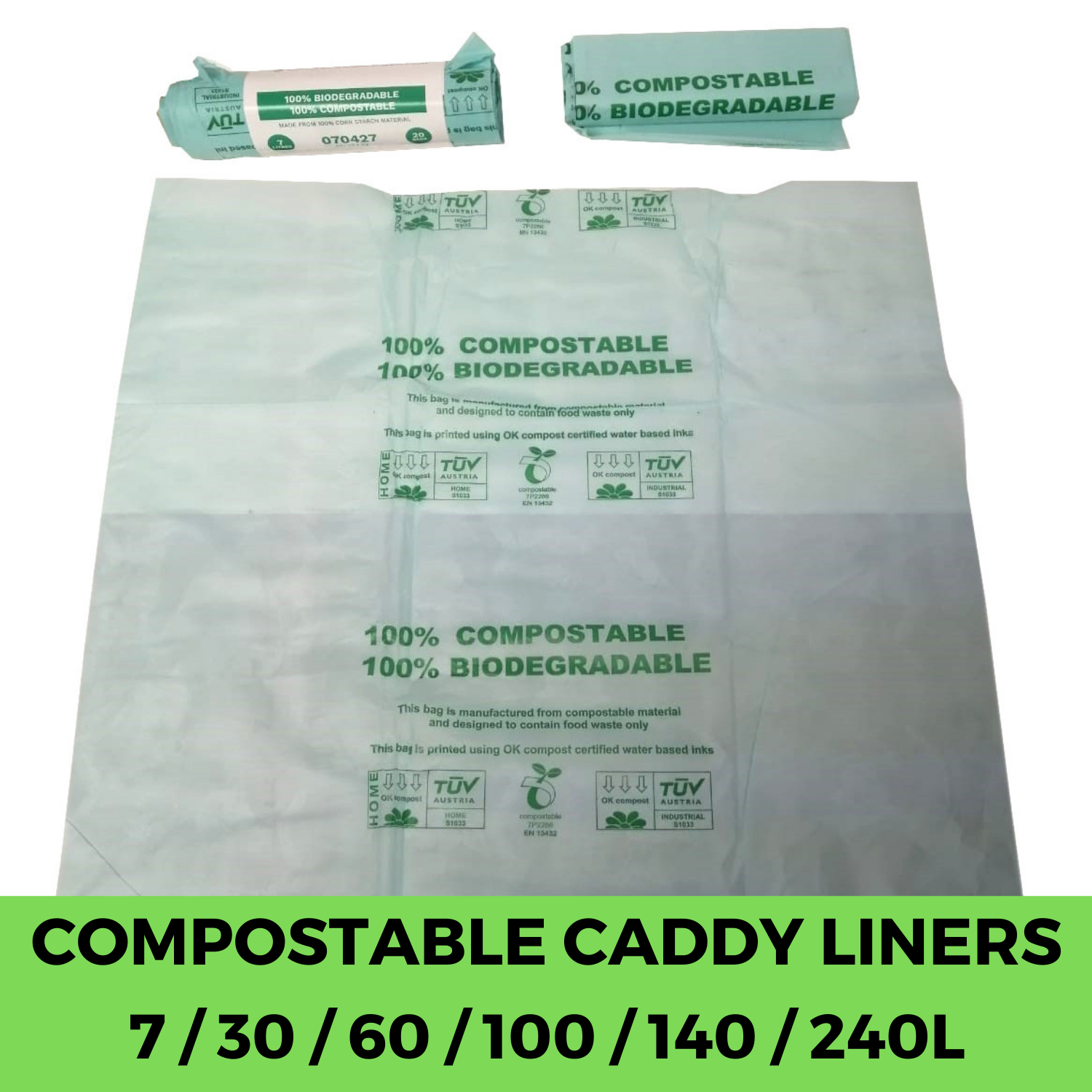 Caddy Liner Compostable Biodegradable Food Waste Bags 7L 30L 60L 100L ...