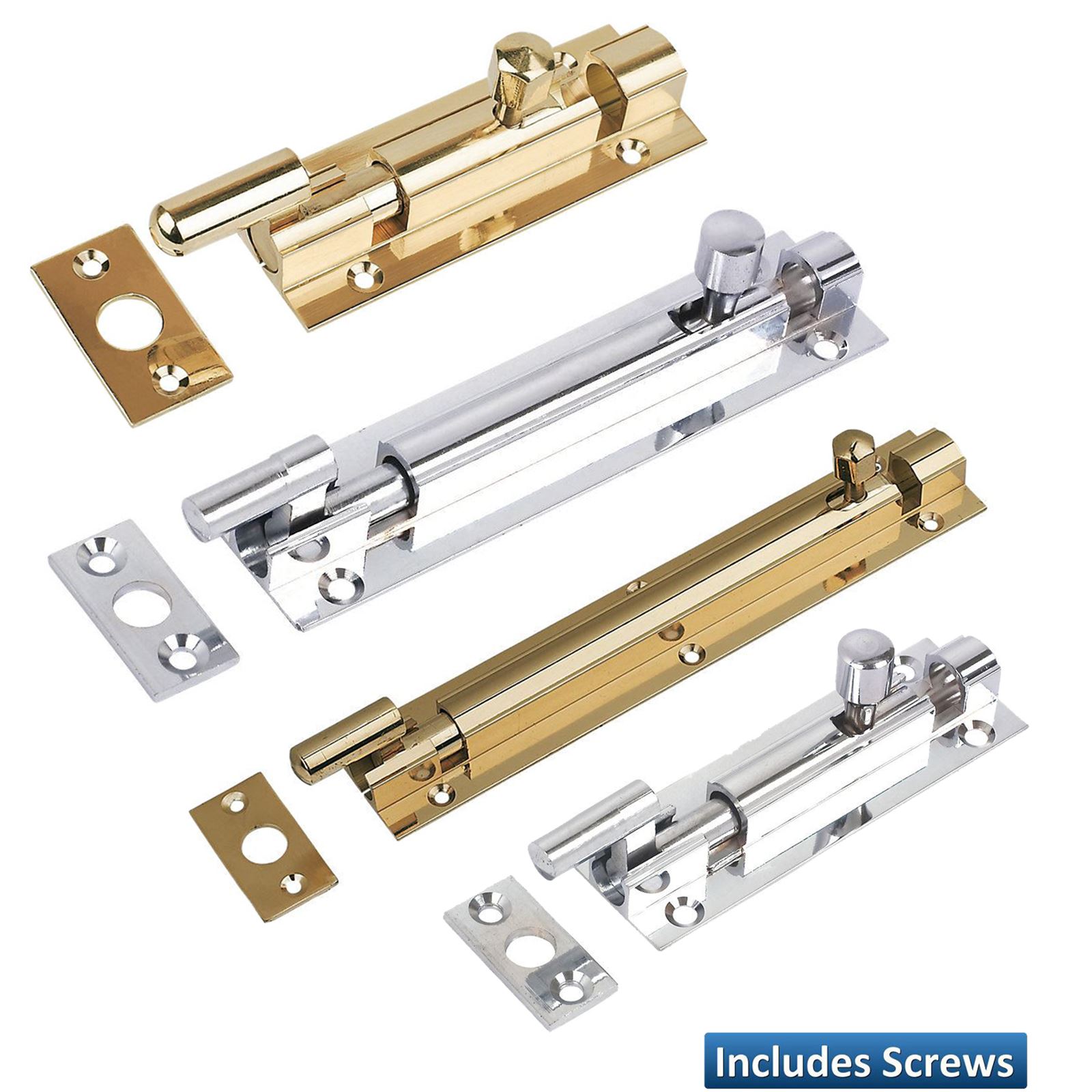 Barrel Bolt Door Latch Slide Lock Brass Chrome Straight Cranked Necked ...
