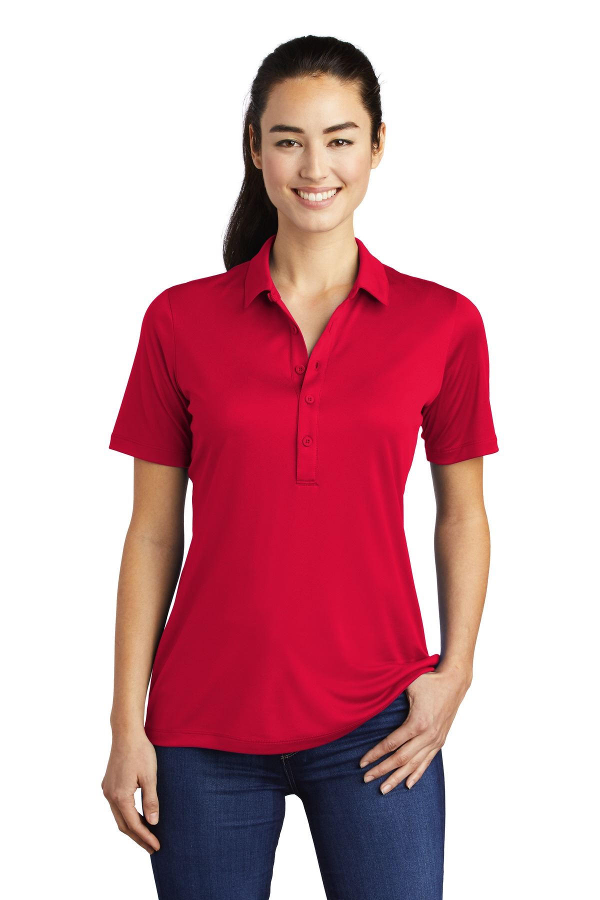 Sport Tek Womens Dri Fit 5 button Placket UV Protect Polo T Shirt M