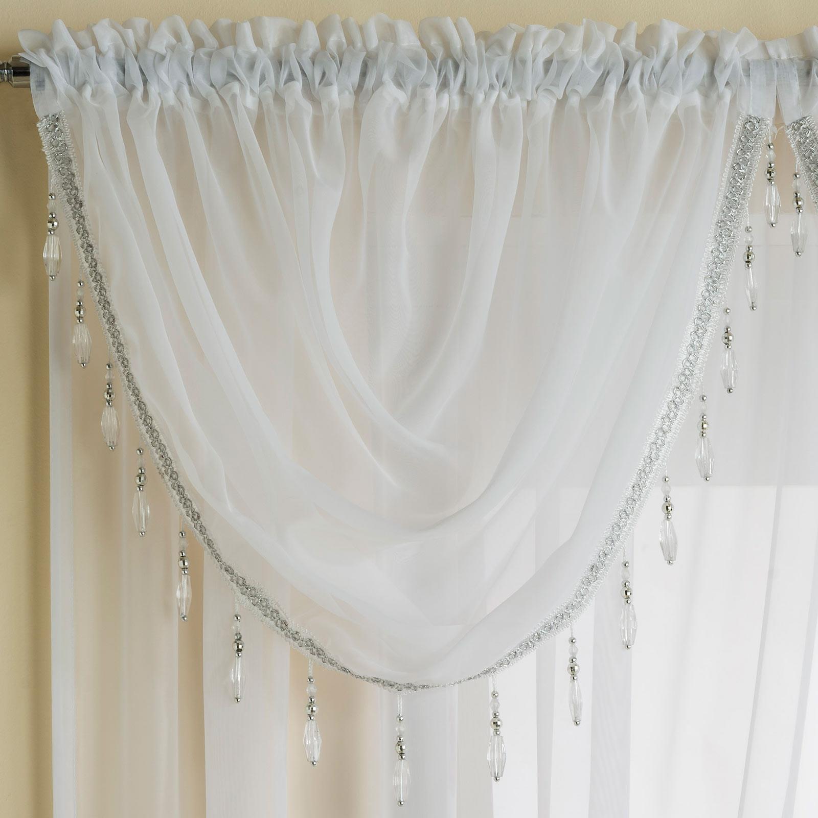 Beaded Voile Swags Sapphire Bling Gem Trim Tassel Valance Pelmet ...