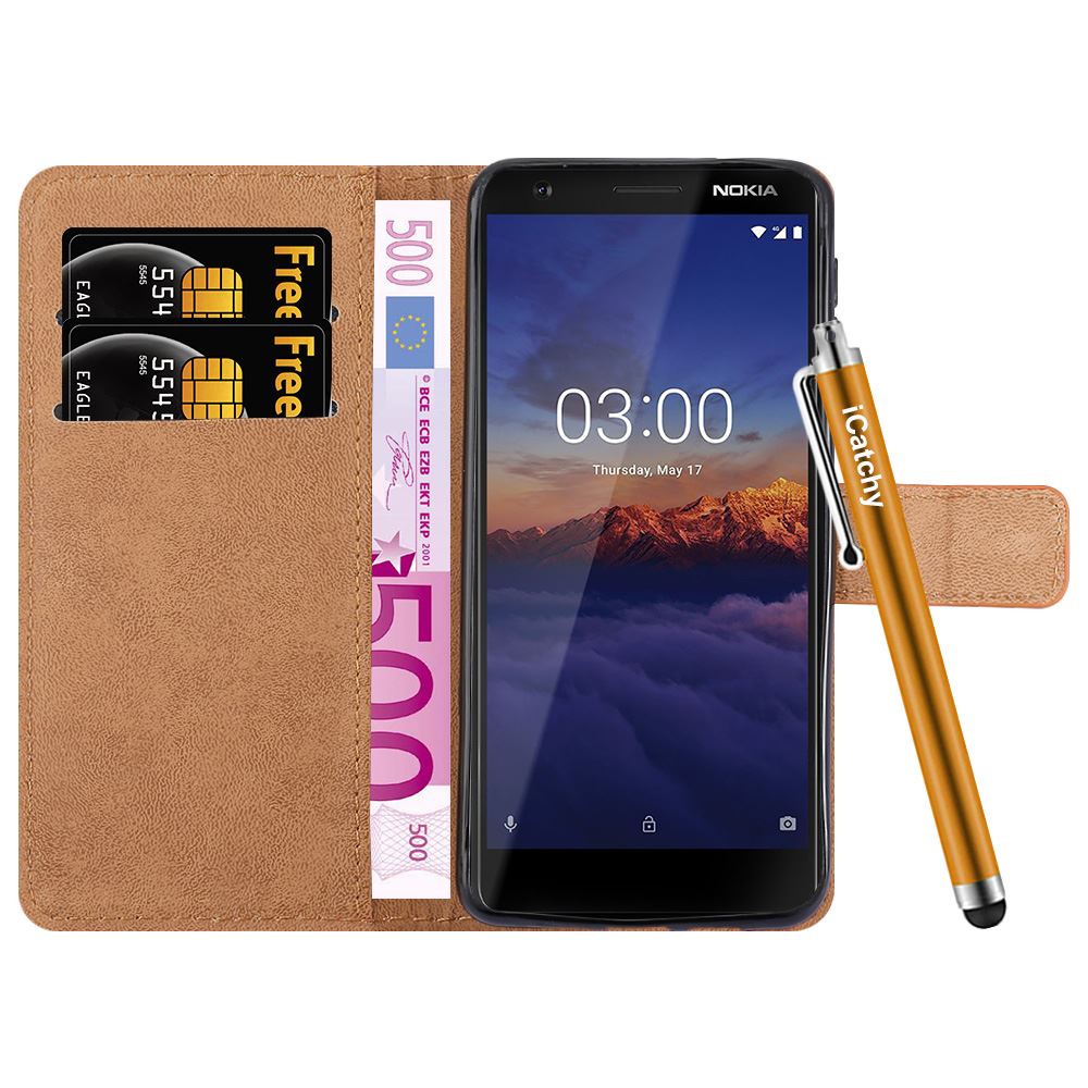 For Nokia 3.1 Phone Case Leather Wallet Book Flip Folio Stand View ...