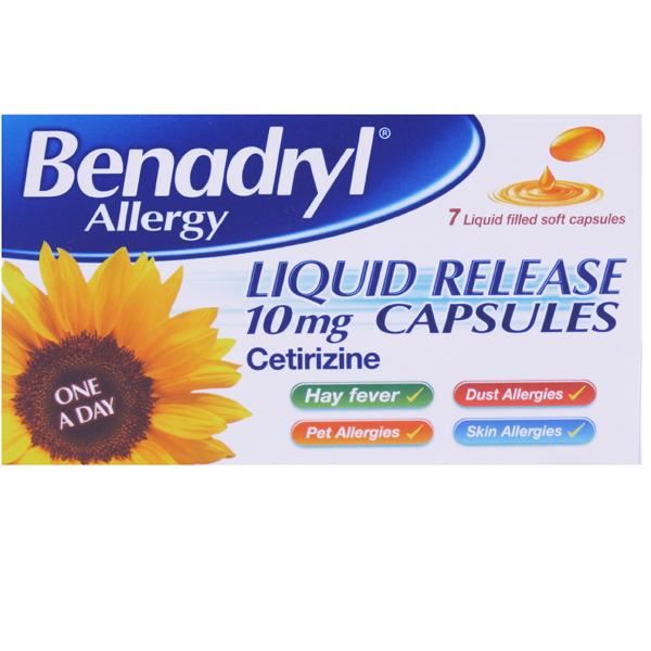 3 X Boxes of 7 BENADRYL Allergy Liquid Release 10mg Capsules 21 Read ...