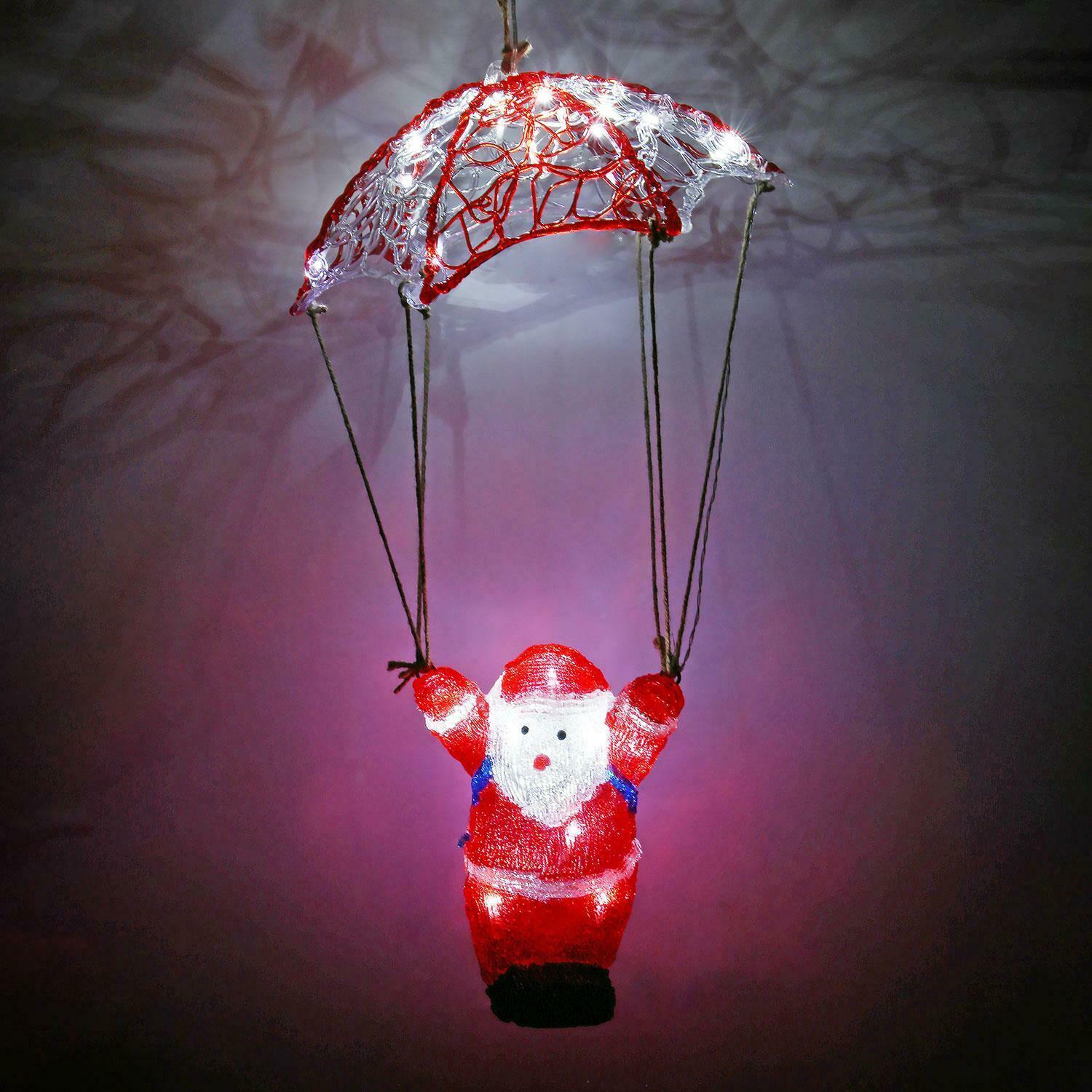 HANGING ACRYLIC PARACHUTE SANTA/SNOWMAN CHRISTMAS XMAS INDOOR OUTDOOR ...