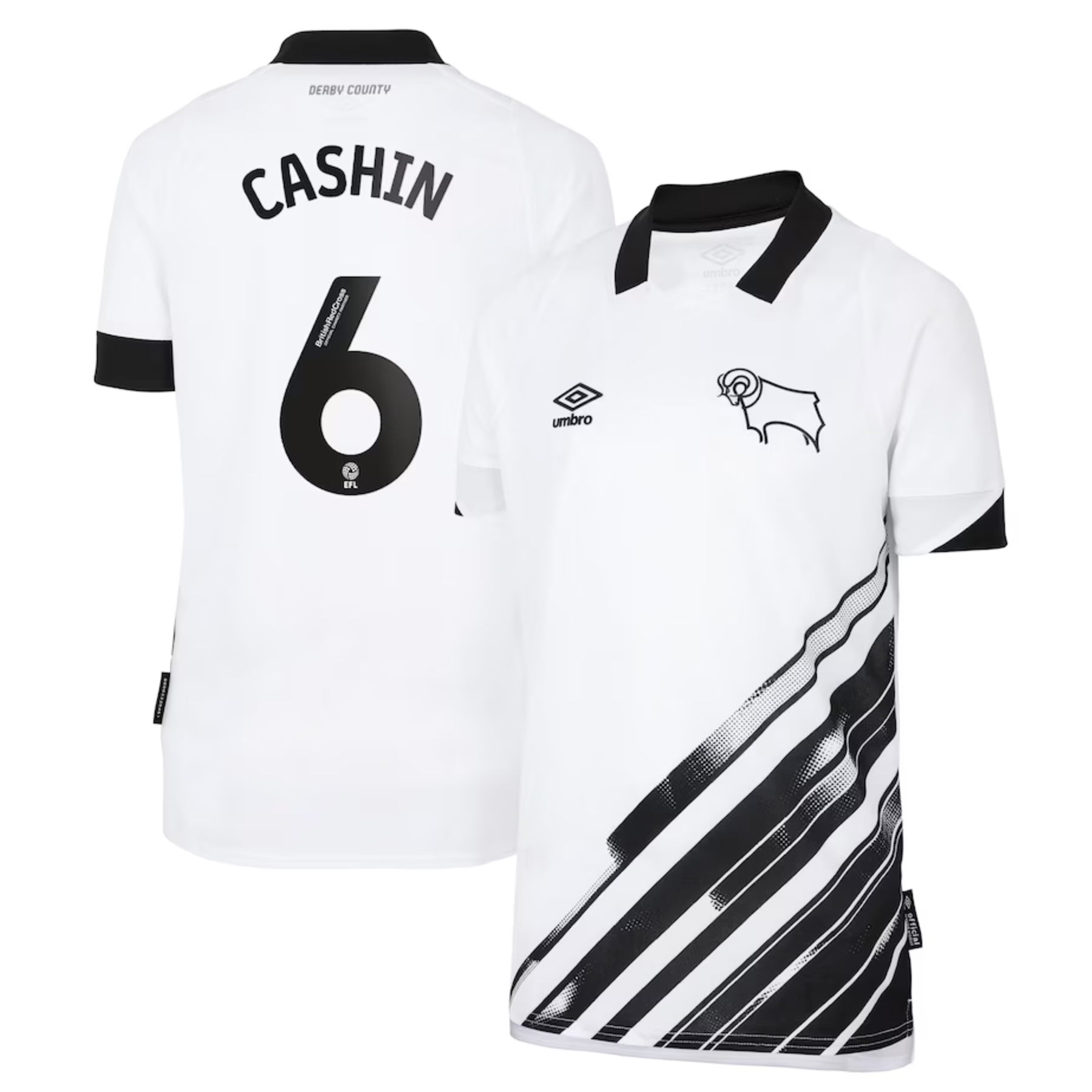 Maglietta da calcio Derby County (taglia 13-14Y) Umbro Home Top bambino - Cashin 6 - Nuova