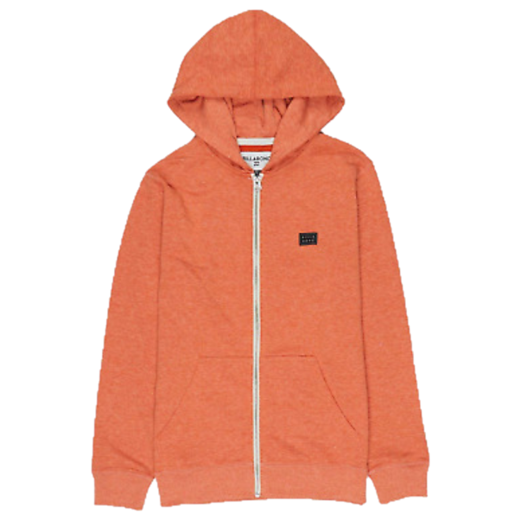 Felpa con cappuccio surf per bambini Billabong (taglia 10y) arancione bruciata tutto il giorno cerniera - nuova