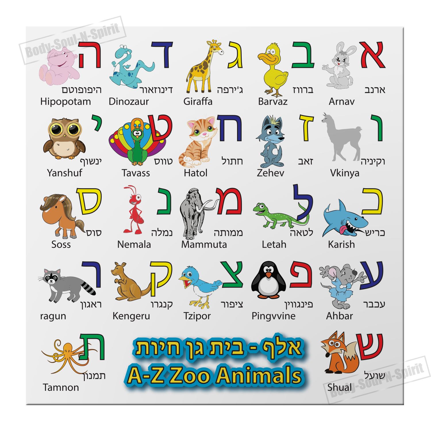 HEBREW Alphabet MAGNET Alef Bet zoo Animals Characters Learn Jewish ...