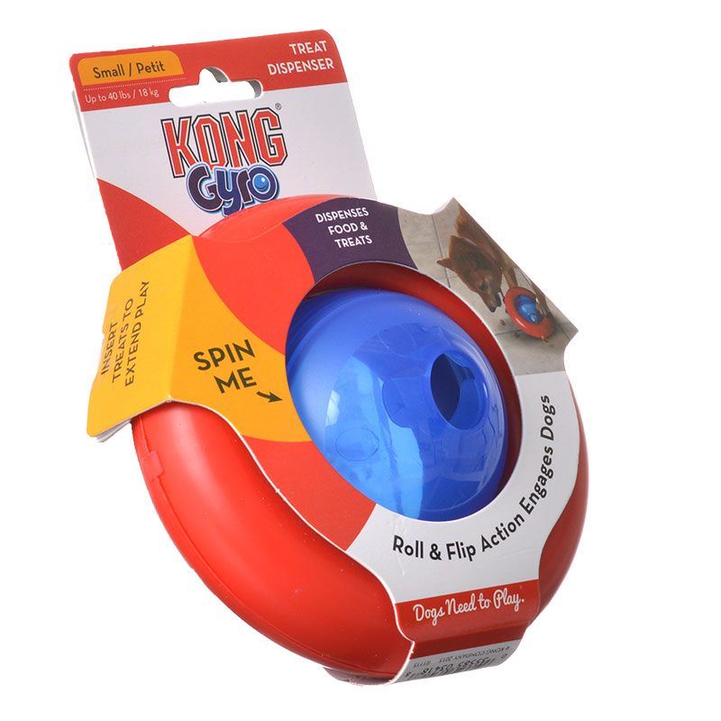 Kong Gyro Interactive Dog Puppy Treat Dispensing Roll Flip & Spin Ball ...