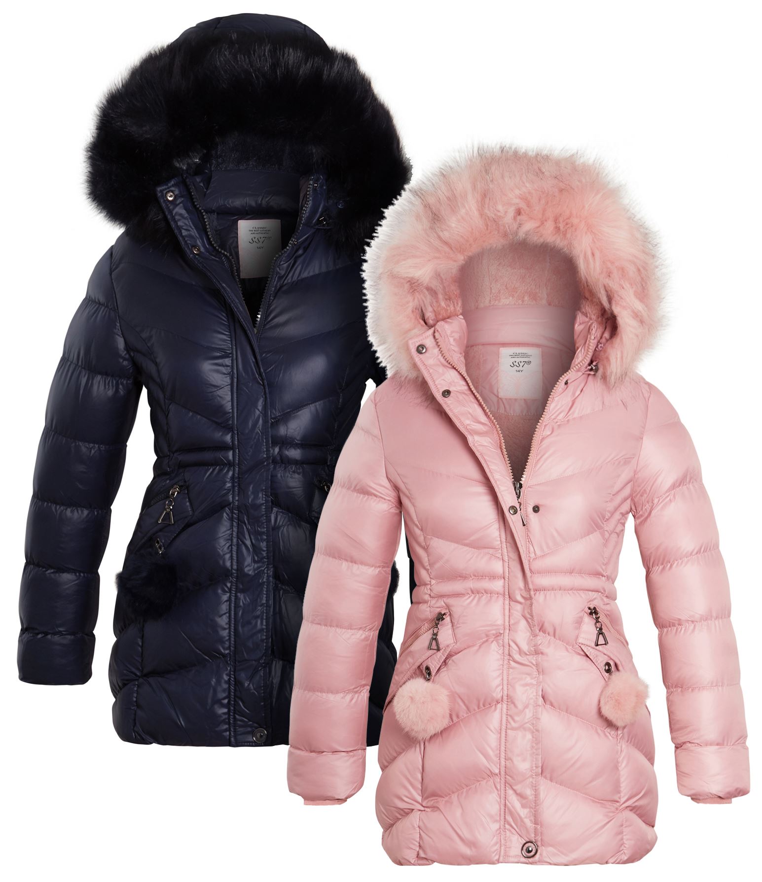 Girls Padded Coat Showerproof Parka Jacket Faux Fur Age 3 5 8 10 11 12 13 Black | eBay