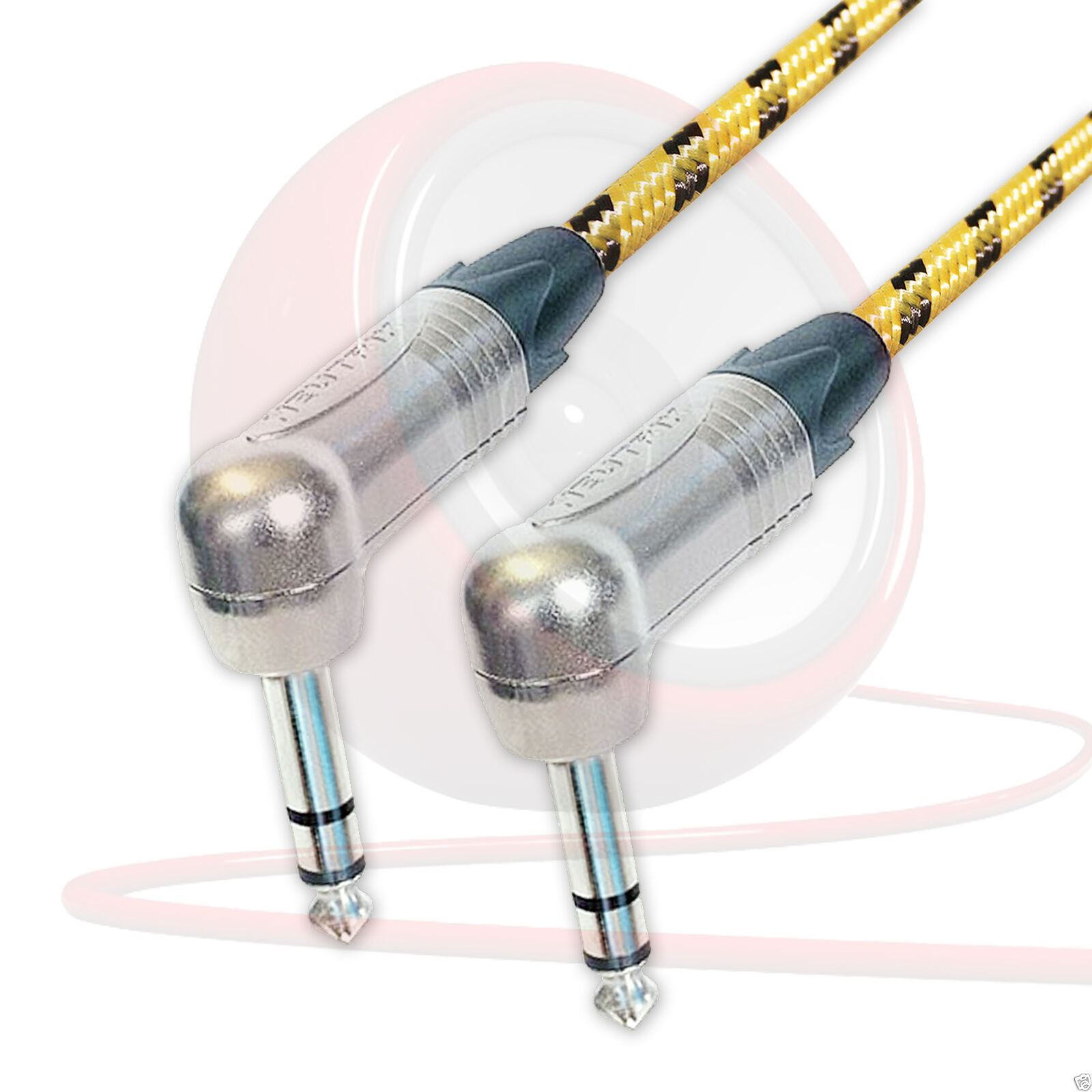 ¼" Jack to Jack Lead. VINTAGE. Angled 6.35mm TRS Stereo Balanced Cable ...