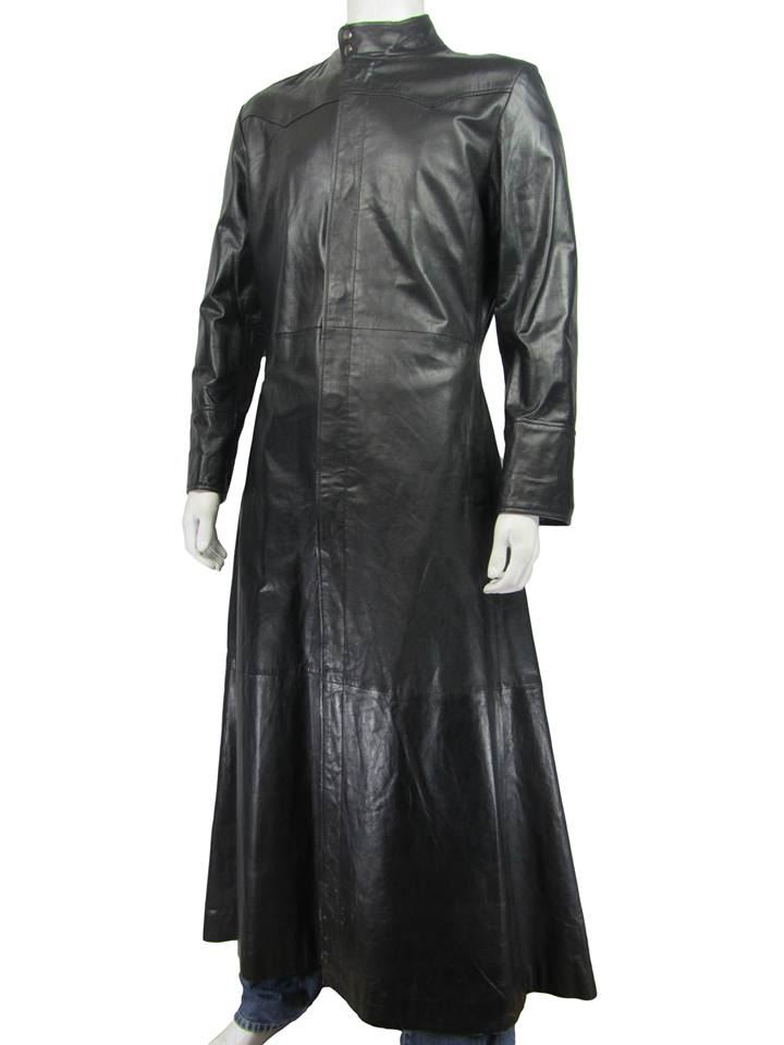 Men Long Black Napa Classic Fashion Biker Leather Matrix Jacket Neo ...