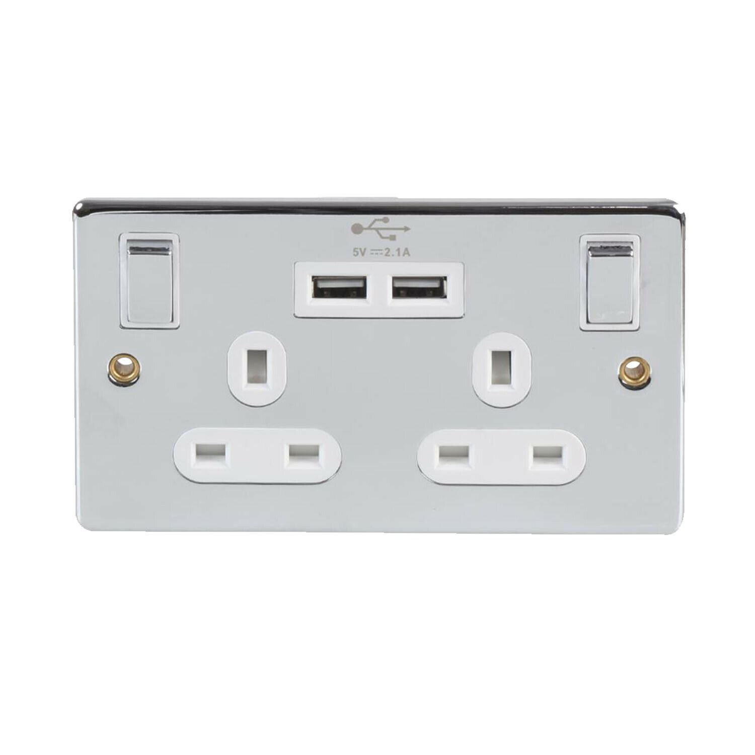 Single Double Wall Plug Socket 1 2 Gang 13A USB Charger Port Outlets ...