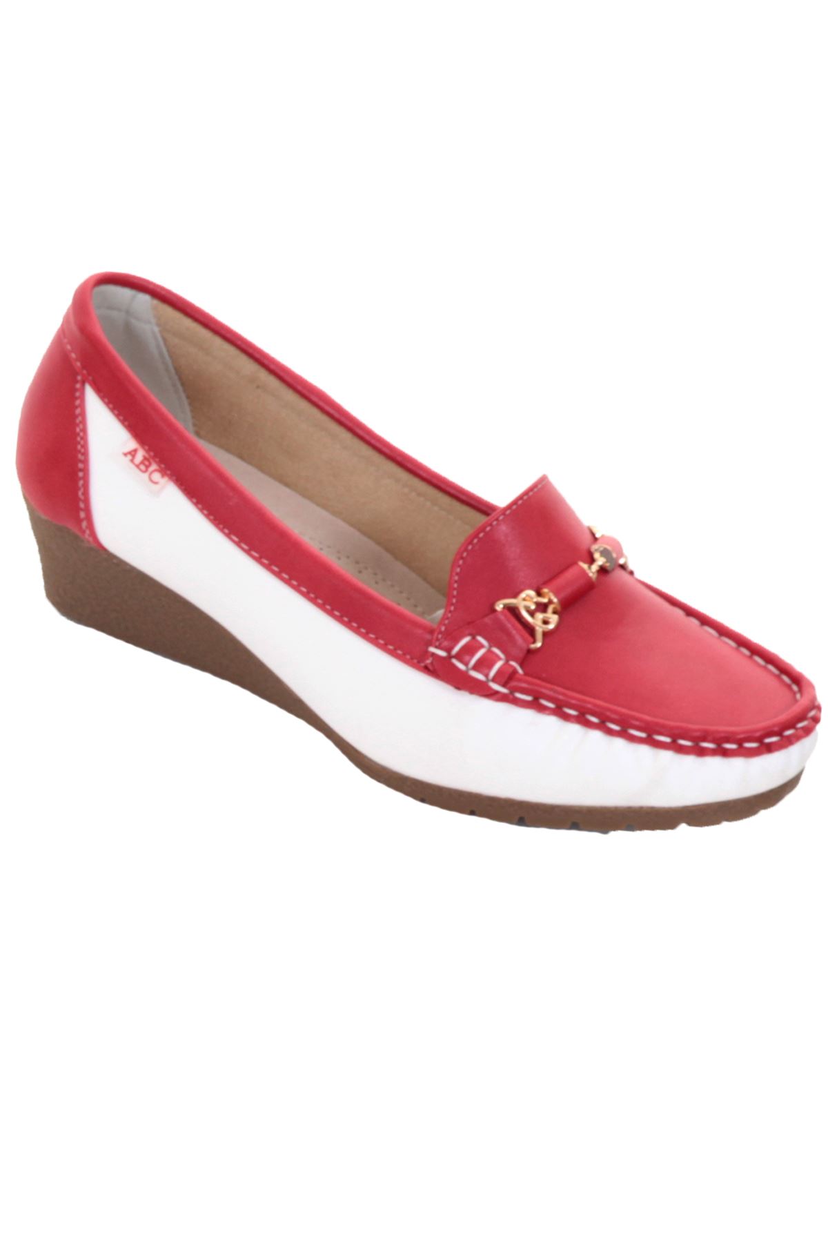 WOMEN S SMALL WEDGE Gold Chain Colour Contrast Slip On Moccasin Loafer