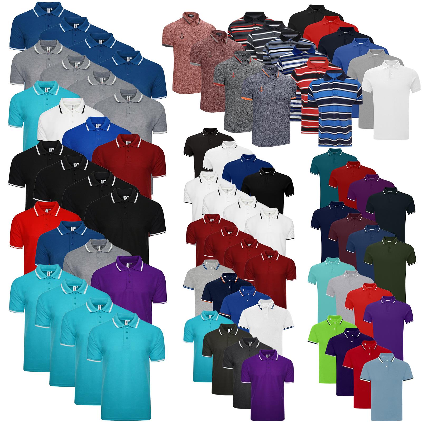 4 / 6 Pack Mens Polo Shirt Multipack Set Short Sleeve Plain Top Tipping ...