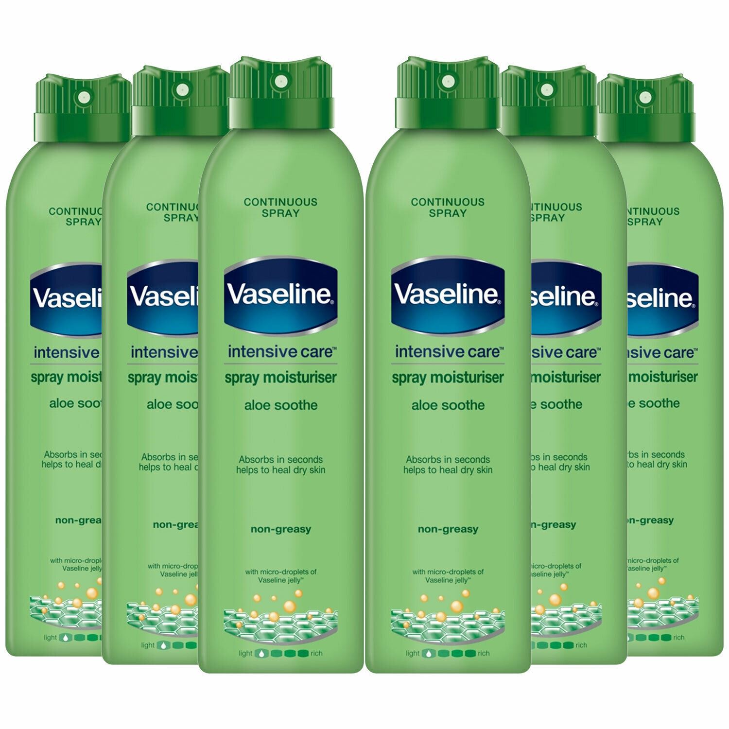 6x of 190ml Vaseline Intensive Care Non-Greasy Spray Moisturiser for ...