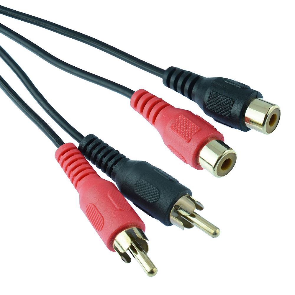 3m Red Black Gold Male Plug to Female Socket Twin Phono RCA Extension ...