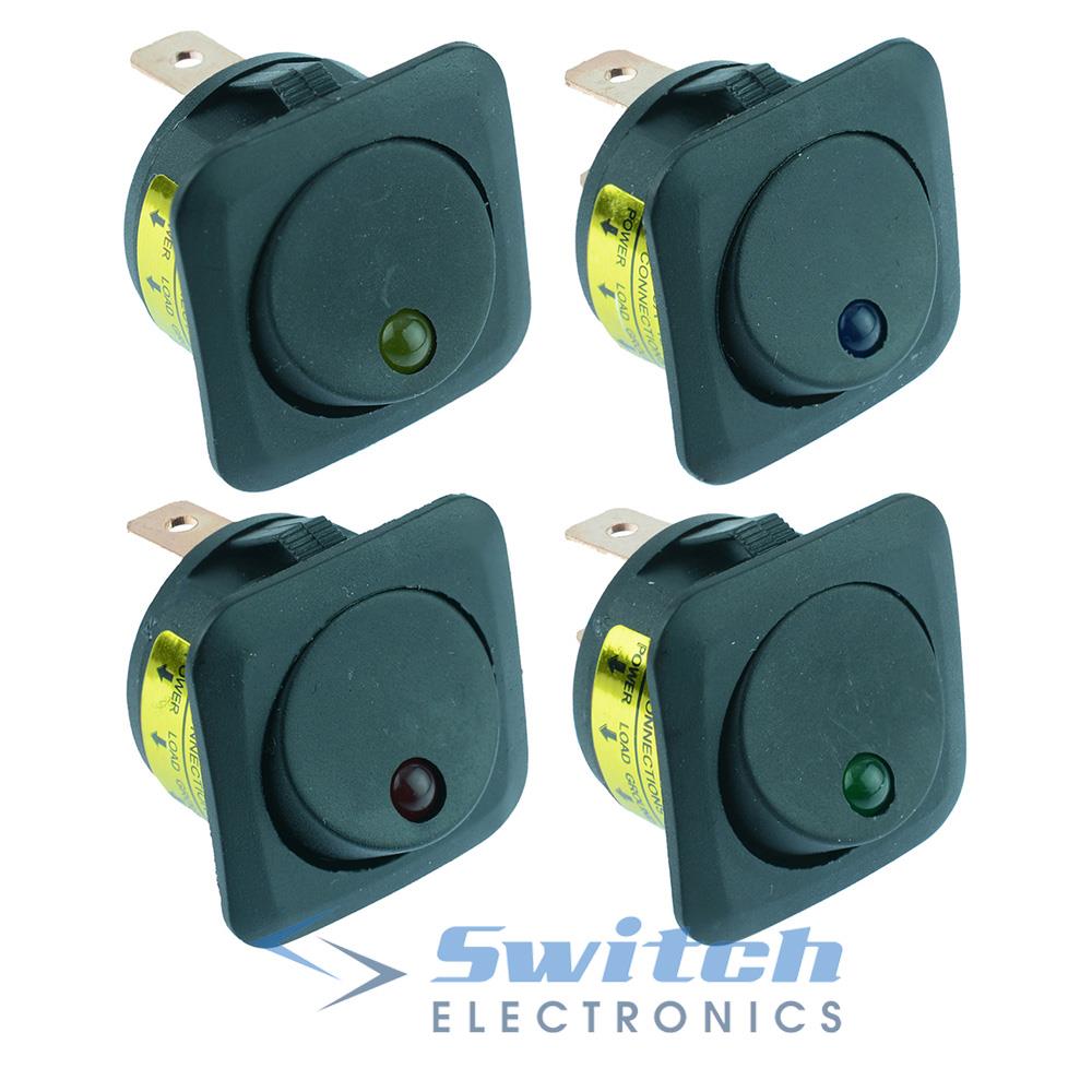 Red Blue Green Yellow LED Dot illuminated Circular Round Rocker Switch ...