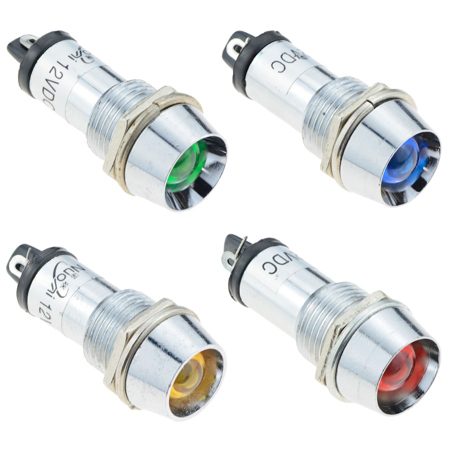 12mm LED Pilot Panel Indicator Light 12V - Red Blue Green Yellow | eBay