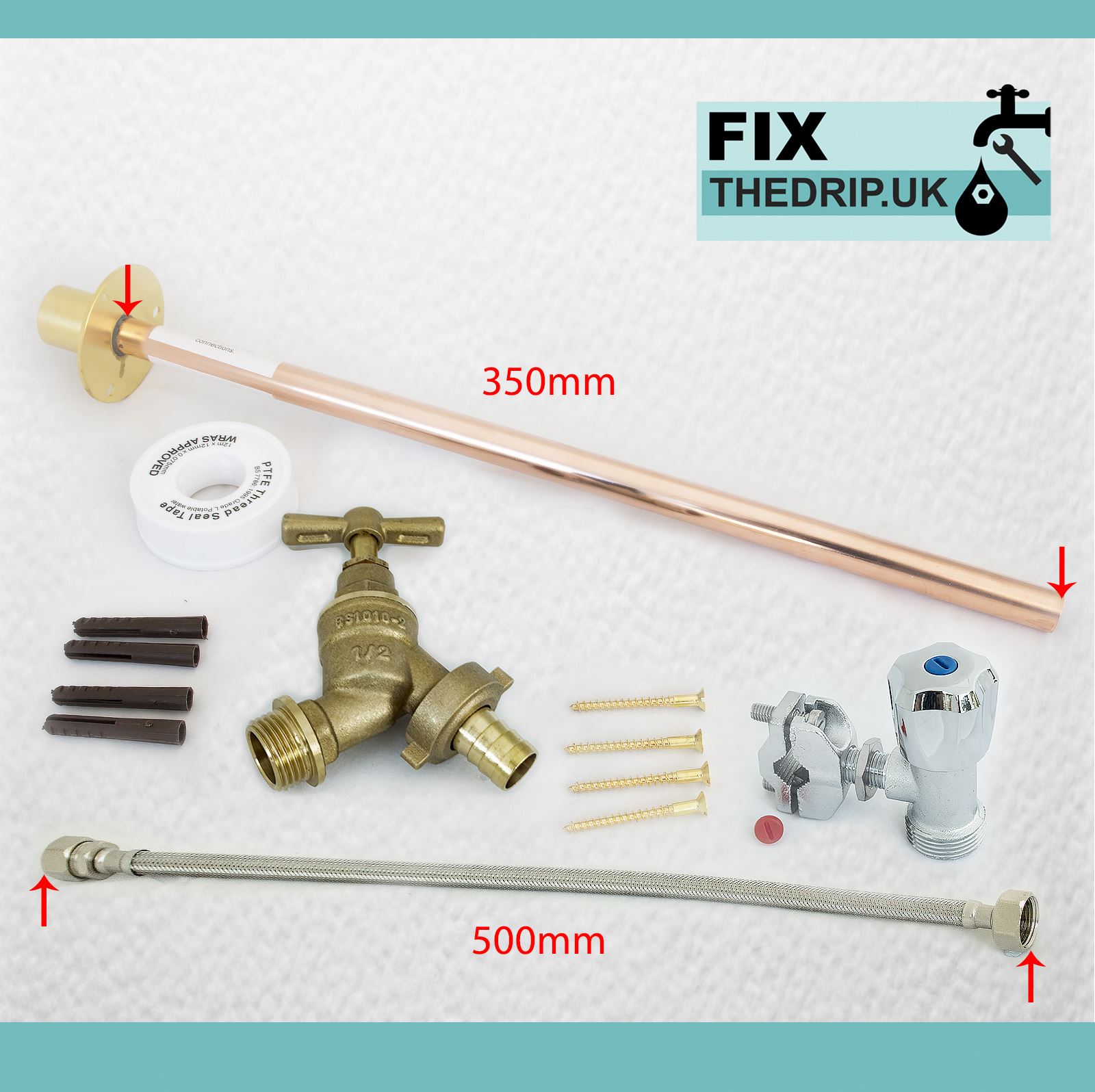 Outside Tap Kit | Through Wall Flange, Self Cut Valve & Flexi Connector ...