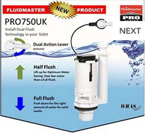 Fluidmaster PRO750UK LEVER Operated Cable Dual Flush Valve Save WATER ...