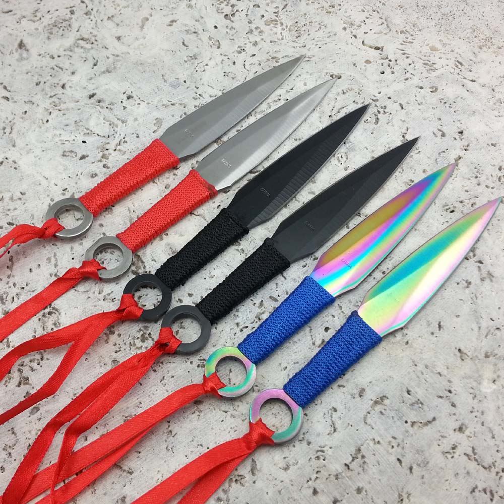 6PC SET NARUTO KUNAI 6" Throwing Knives NINJA Knife DAGGER w/Sheath ...