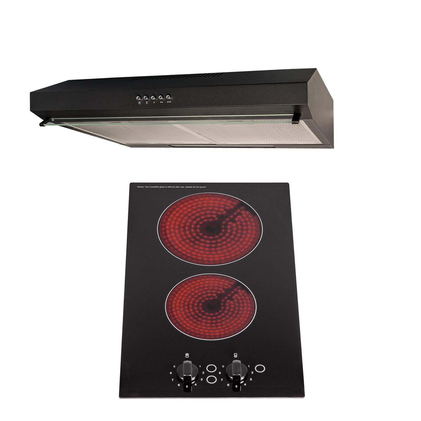 SIA 30cm Black 2 Zone Electric Domino Ceramic Hob & 50cm Visor Cooker ...