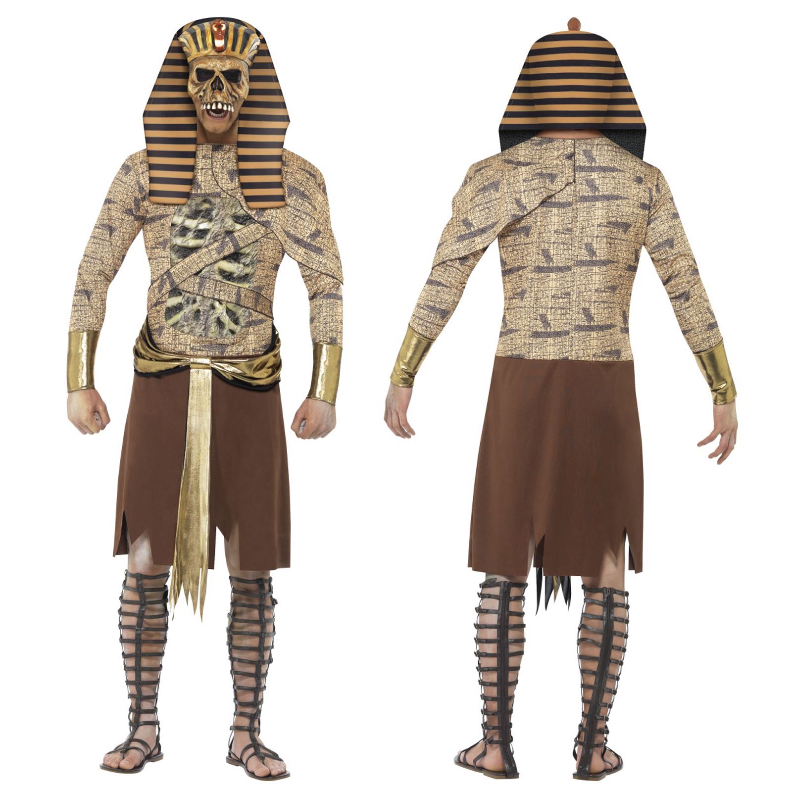 Mens Mummy Egyptian King Zombie Pharaoh Tabard Halloween 3pc Fancy ...
