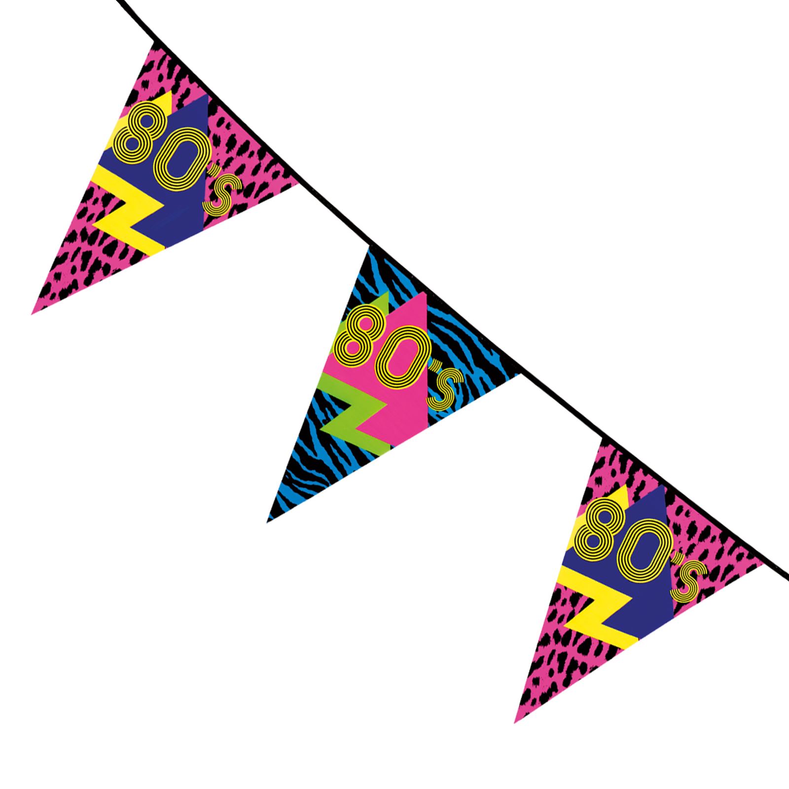 6m 80s Party Retro Pennant PU Reflex Neon Garland Flag 1980s Bunting ...