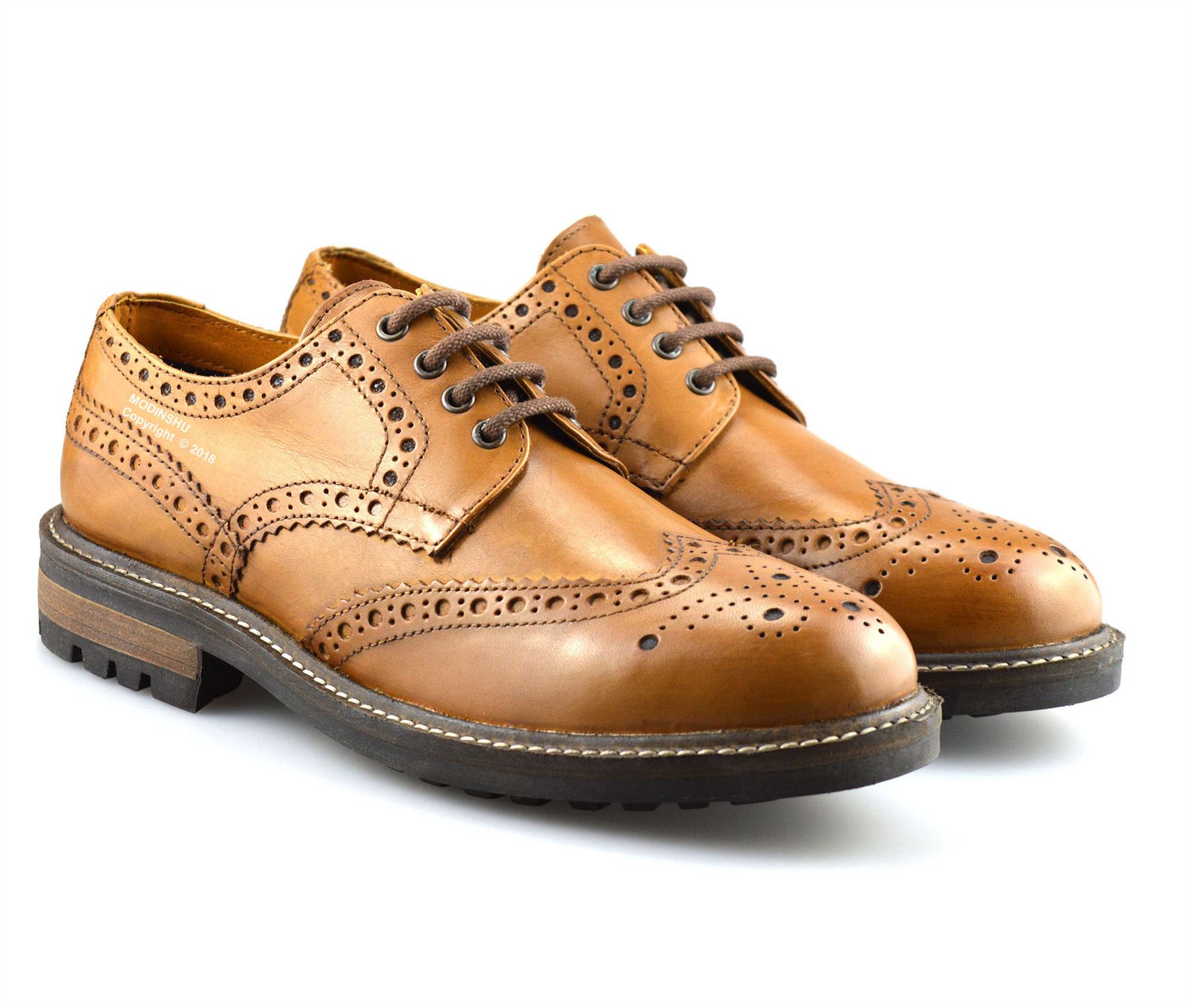 Mens Leather Brogues Smart Formal Office Casual Lace Up Oxford Brogue ...